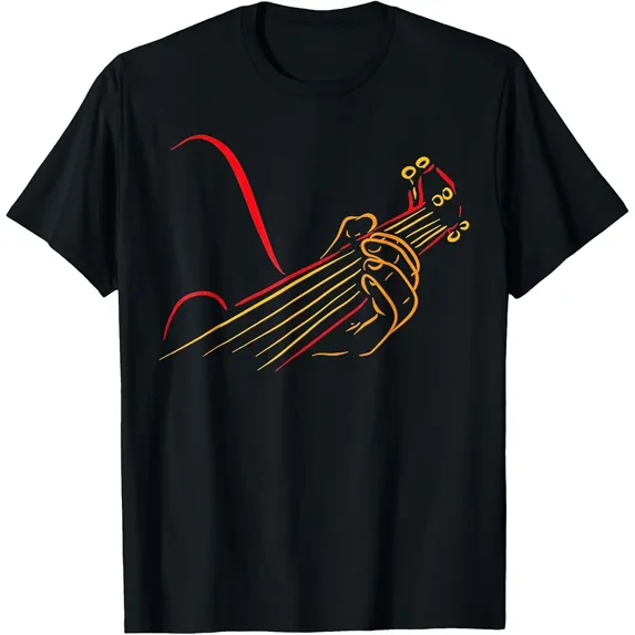 Graphic Guitar Player Hand Outline Musician Short Sleeve Casual T-Shirt ...