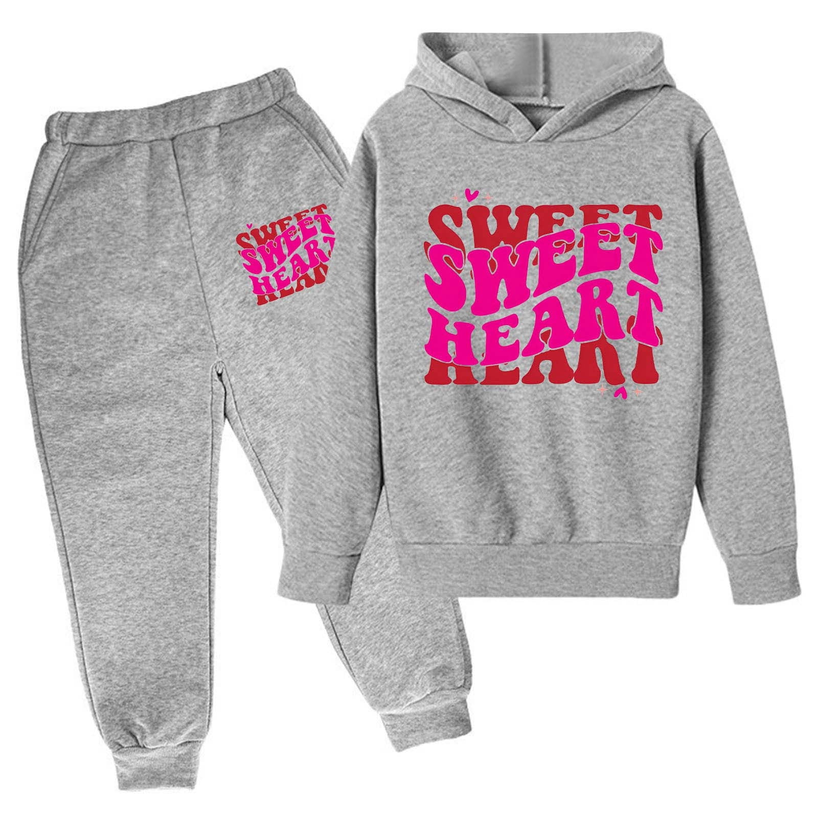 Graphic Hoodies Set for Girls Long Valentine's Day Sweat Heart Print ...