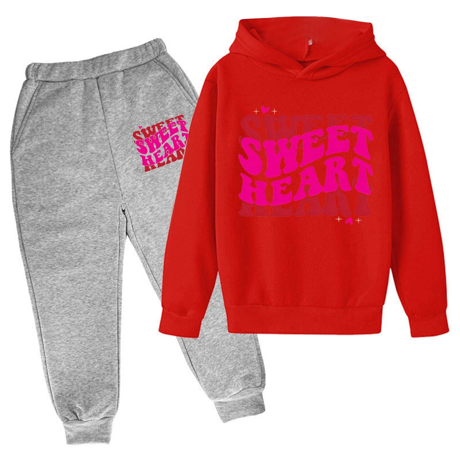 Graphic Hoodies Set for Girls Long Valentine's Day Sweat Heart Print ...