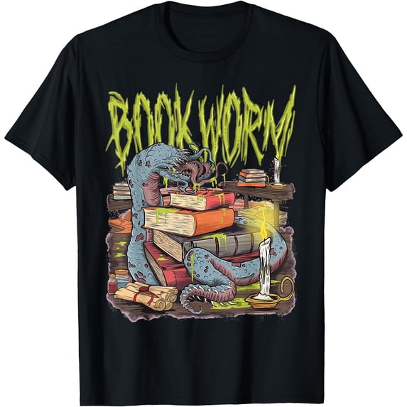 Graphic Horror Bookworm Monster T-Shirt for Reading Book Lovers ...