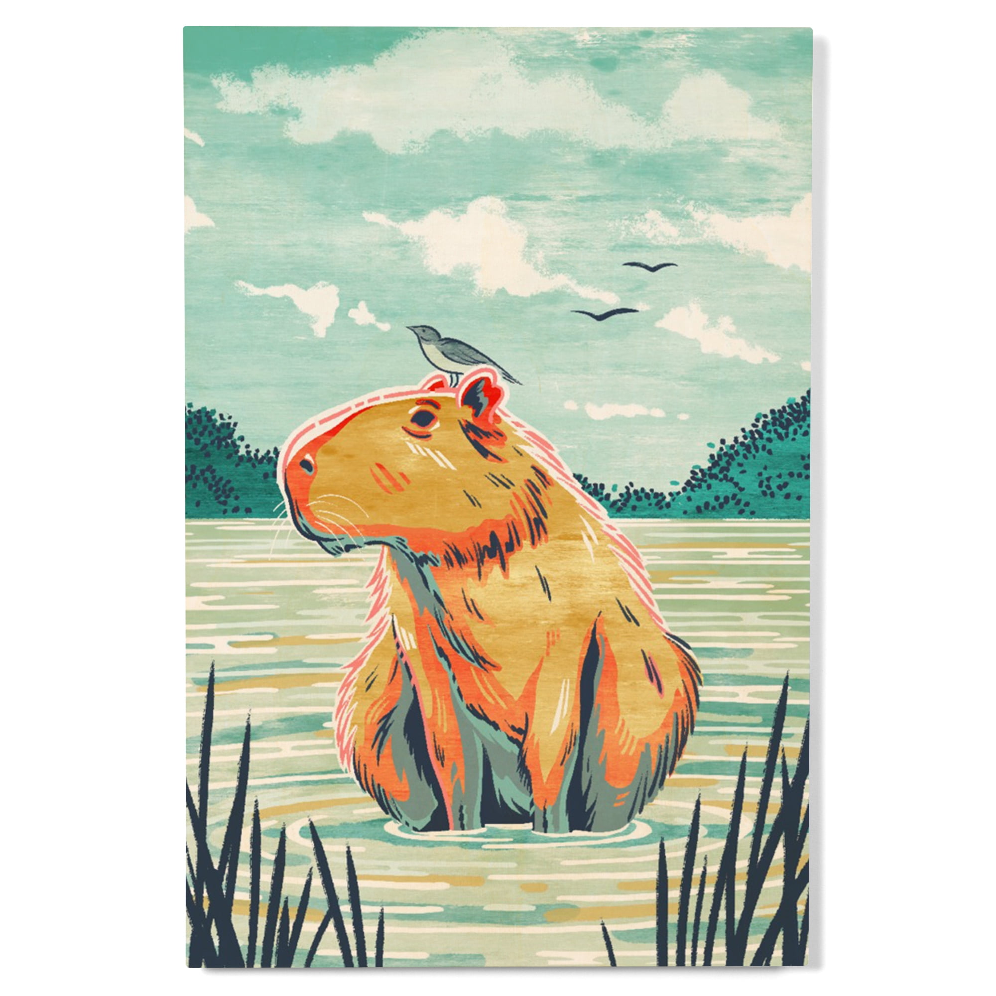 Graphic Pastel, Capybara Birch Wood Wall Sign (12x18 Rustic Home Decor ...