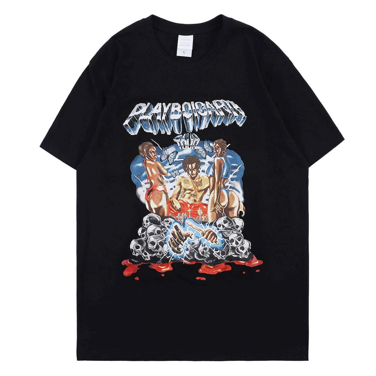 Graphic Print T-Shirt Hip Hop Letter Tshirts Rap Music Short Sleeve ...