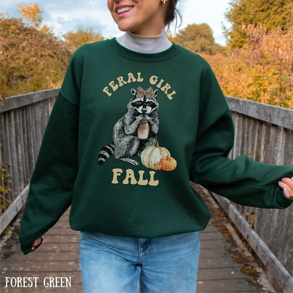 Graphic Raccoon Shirt, Raccoon T-Shirt, Funny Fall T-Shirt, Feral Girl ...