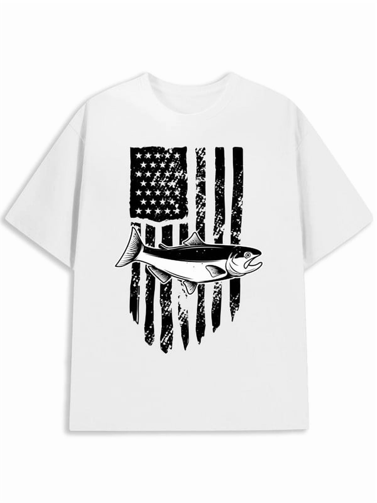 Graphic Short Sleeve T-Shirt for Men Loose Fit Crewneck with Salmon ...
