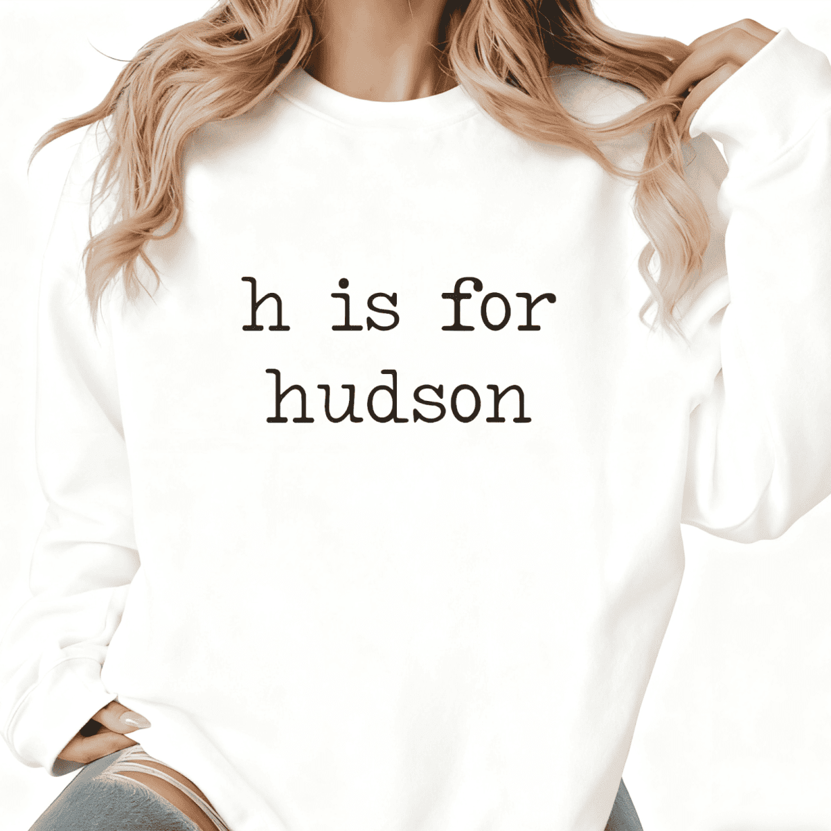Graphic Sweatshirt White "h is for hudson" Monogram Typography Size S ...