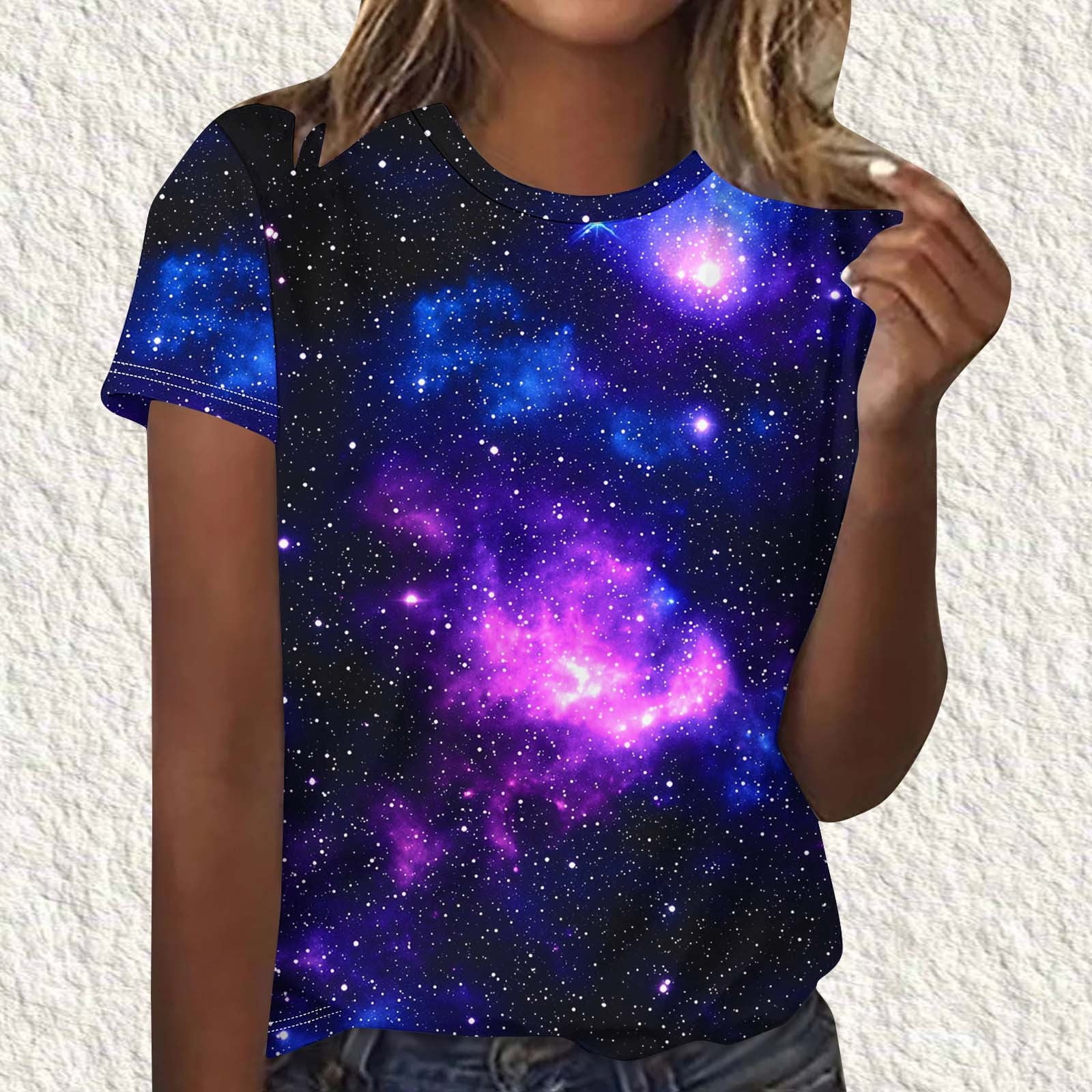 Graphic T-Shirt for Women Deep Space Spiral Galaxy Print Crewneck Short ...