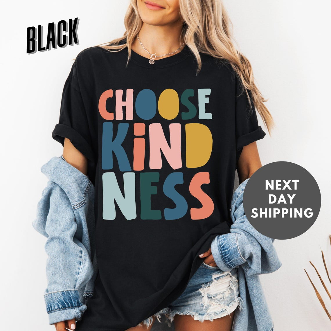 Graphic T-Shirt with Colorful Lettering and Positive Message, Casual ...