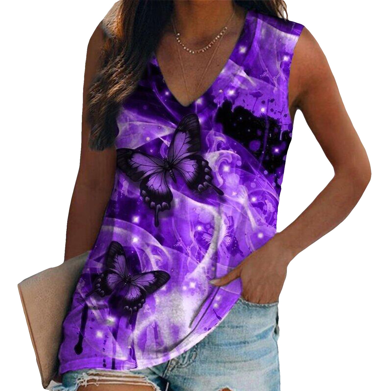 Graphic Tank Tops for Women, KZKR Sleeveless Butterflies Print Shirts ...