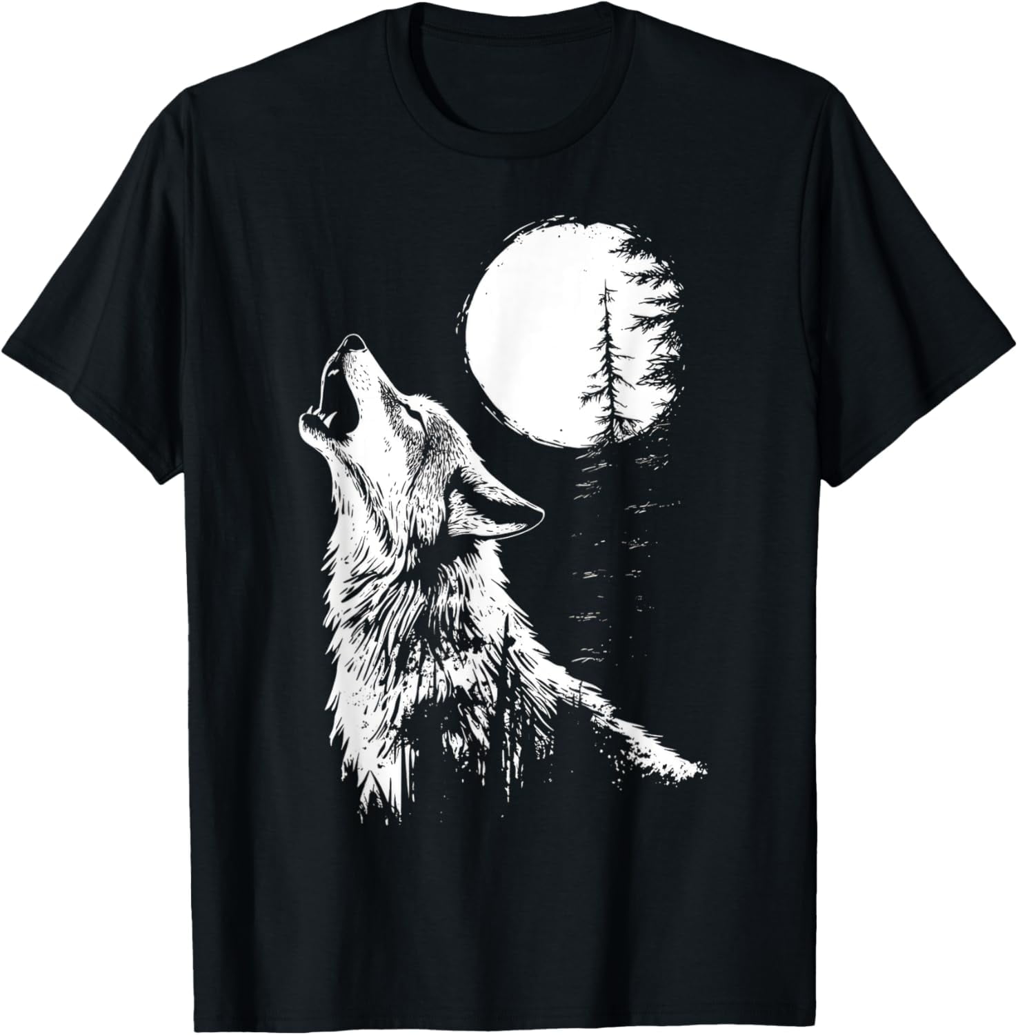 Graphic Tee Wolf Howling Moon Forest Nature Wildlife Animal T-Shirt ...