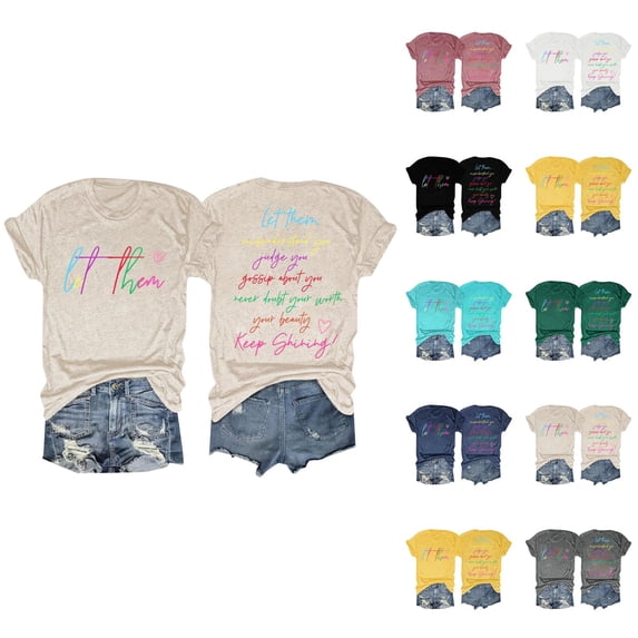 Graphic Tee for Women Short Sleeve Crew Neck Front Back Colorful Slogan ...