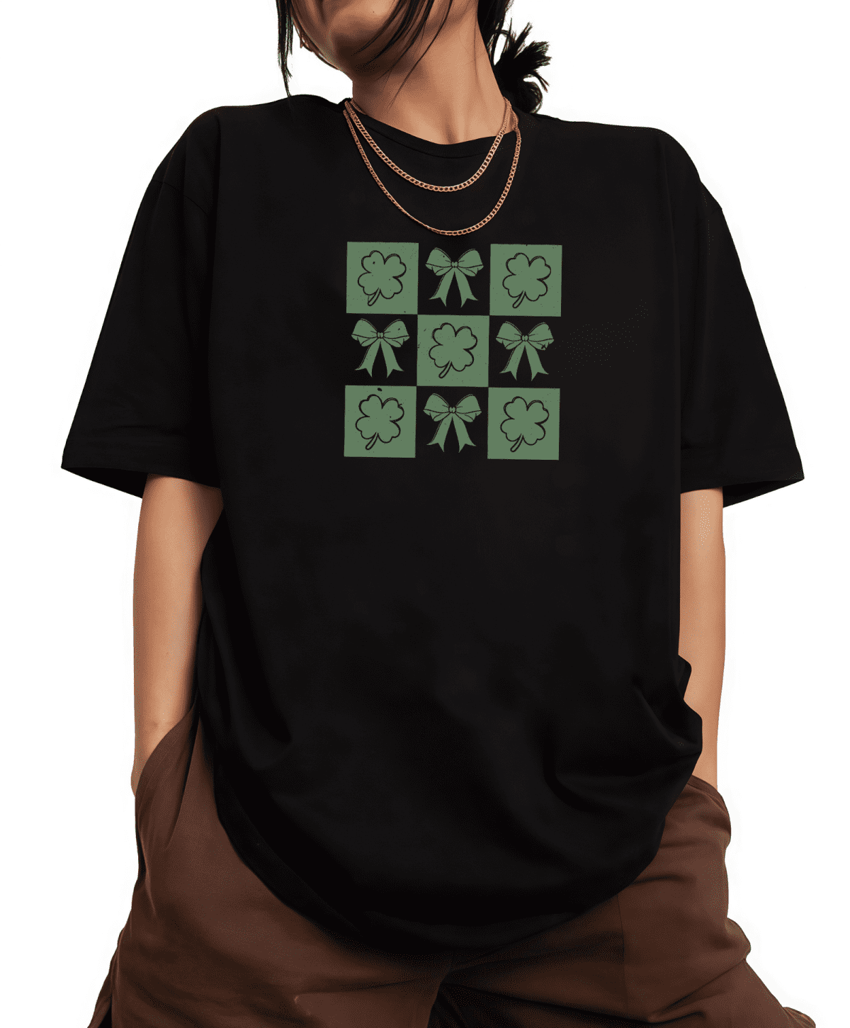 Graphic Tees Woman's Print T shirt Shirts St. Patrick’s Day Checkerboard Clover Bow Black S-5XL ...