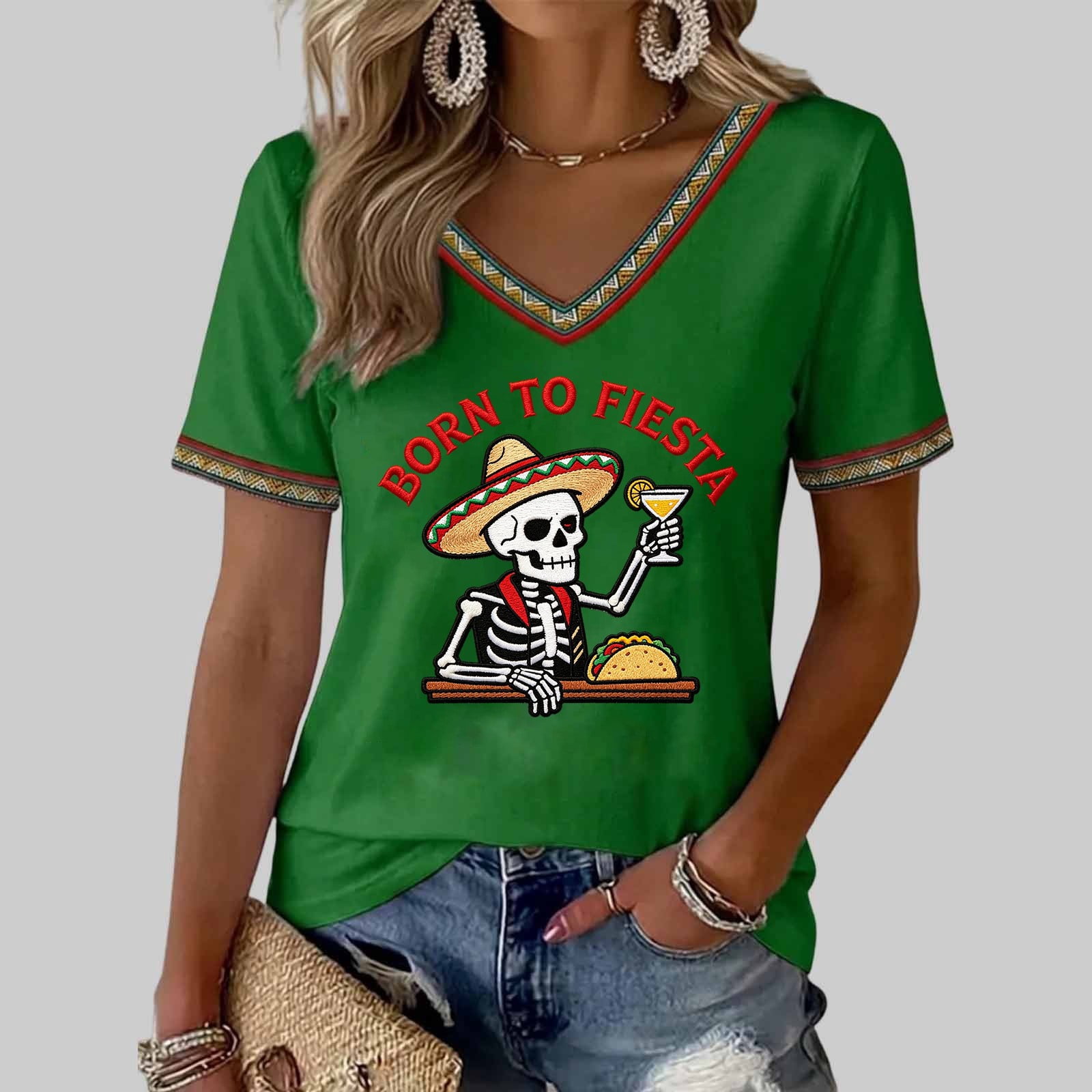 Graphic Tees for Women'stylish Graphic Tee With Skeleton Print For ...