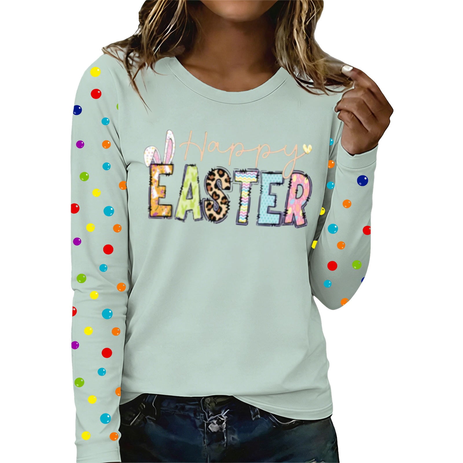 Graphic Tees for Women Crew Neck Long Sleeve Letter Printed Casual ...