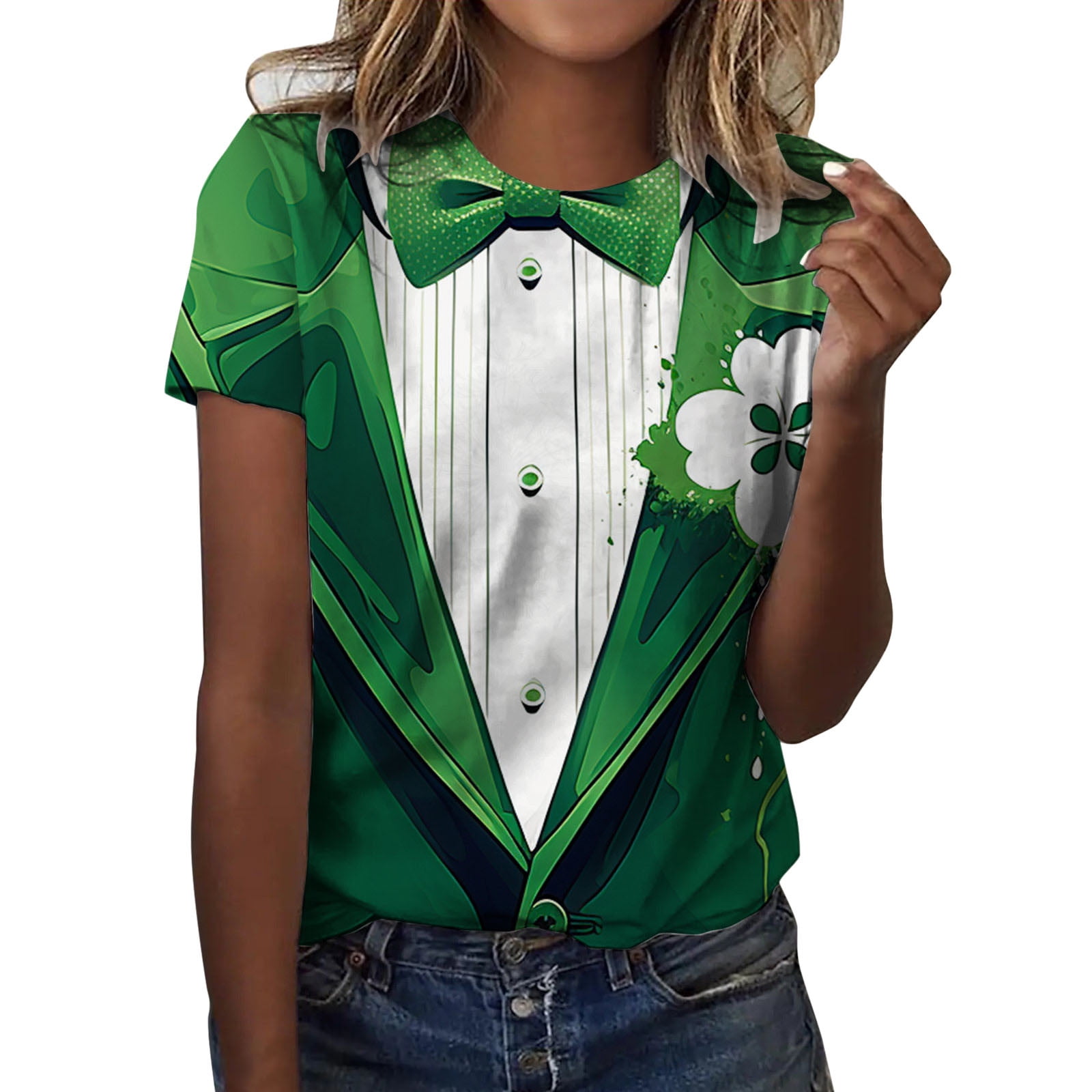 Graphic Tees for Women St Patricks Day Slim Top Suit Pattern Print ...