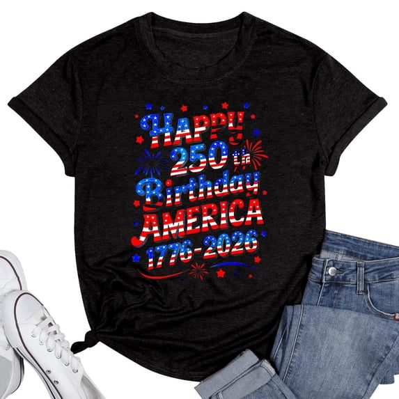 Graphic Tees for Women T-Shirts Patriotic Print Tee for Everyday Wear ...