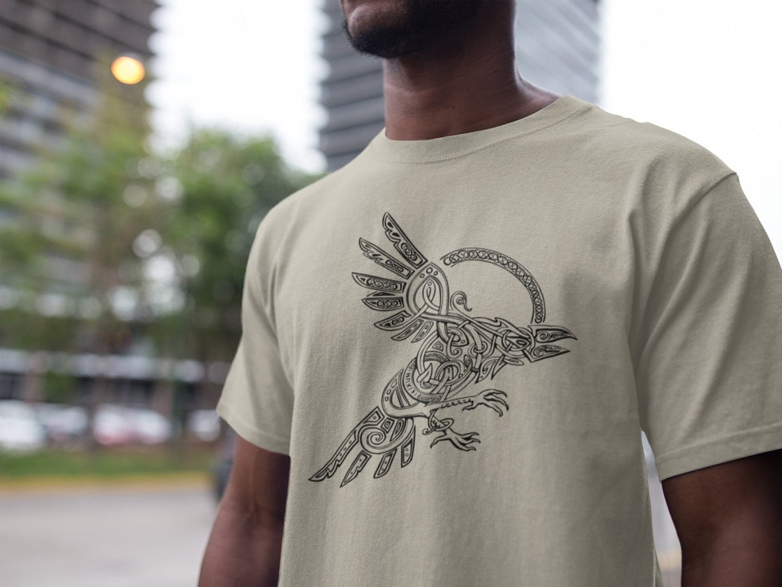 Graphic Viking Crow Tee, Odin Raven Viking Shirt, Animal Print Tshirt ...