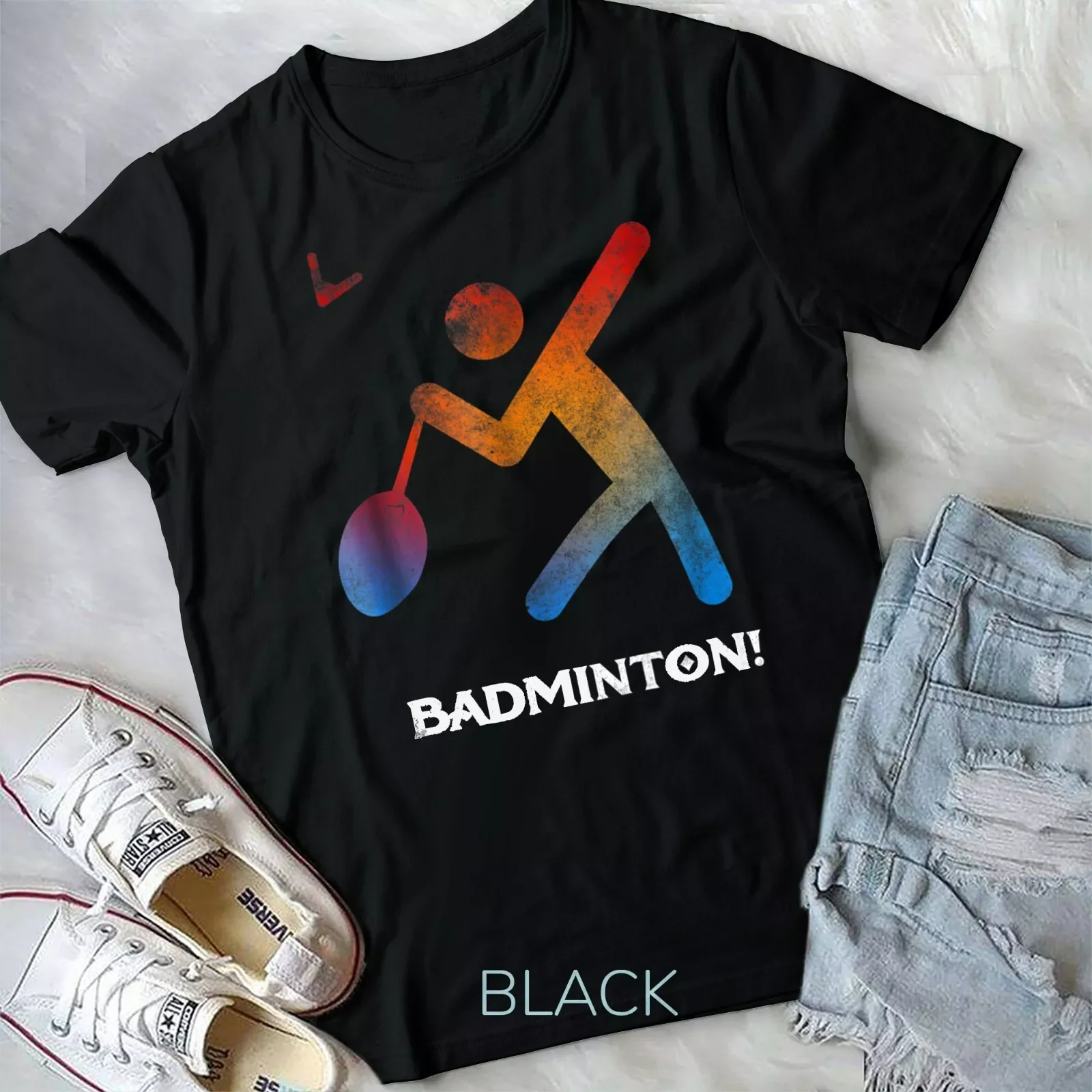 Graphic for Badminton Player with Racket, Birdie, and Court Design New ...