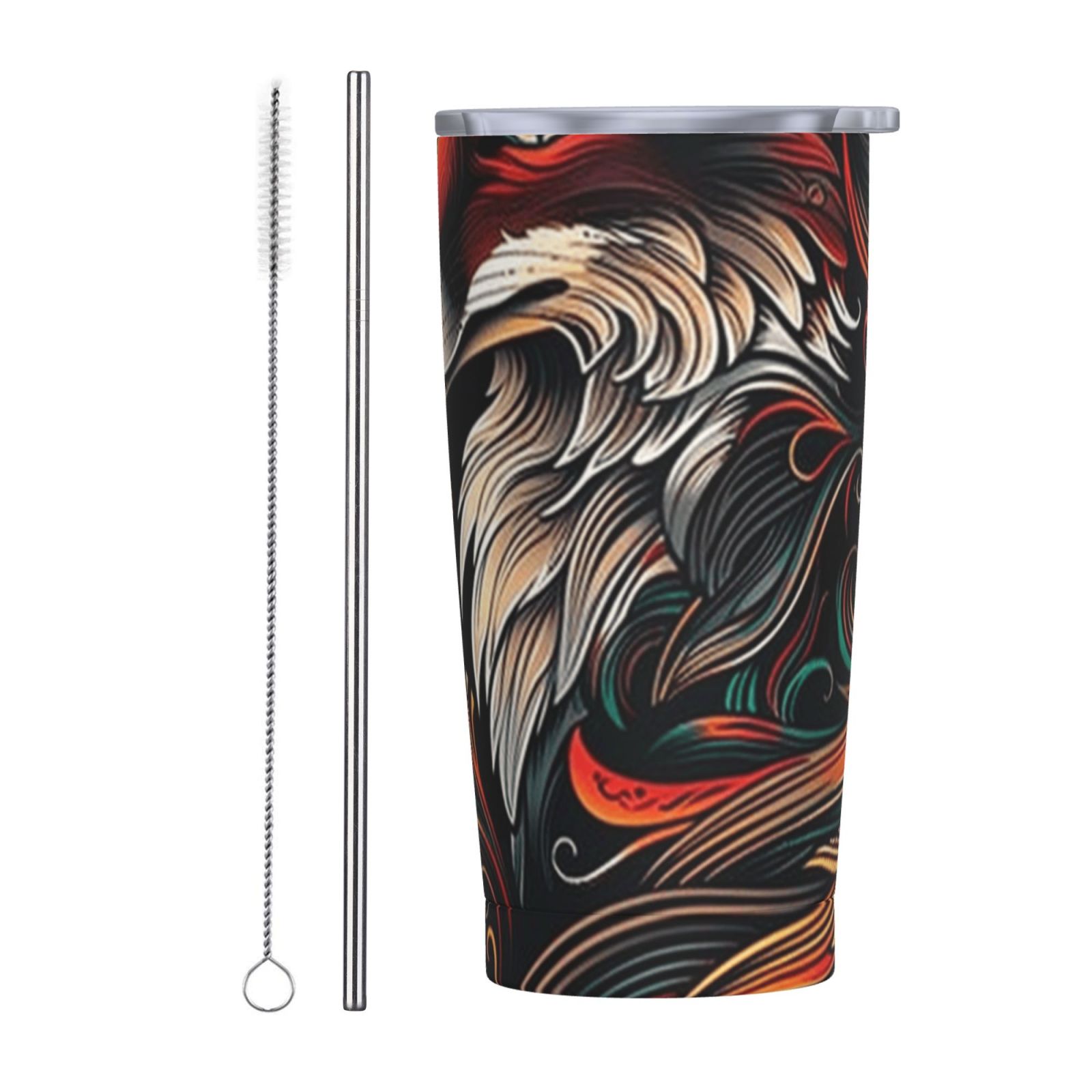 Graphic stylized fox cup, 20 ounce car cup, stainless steel insulated ...