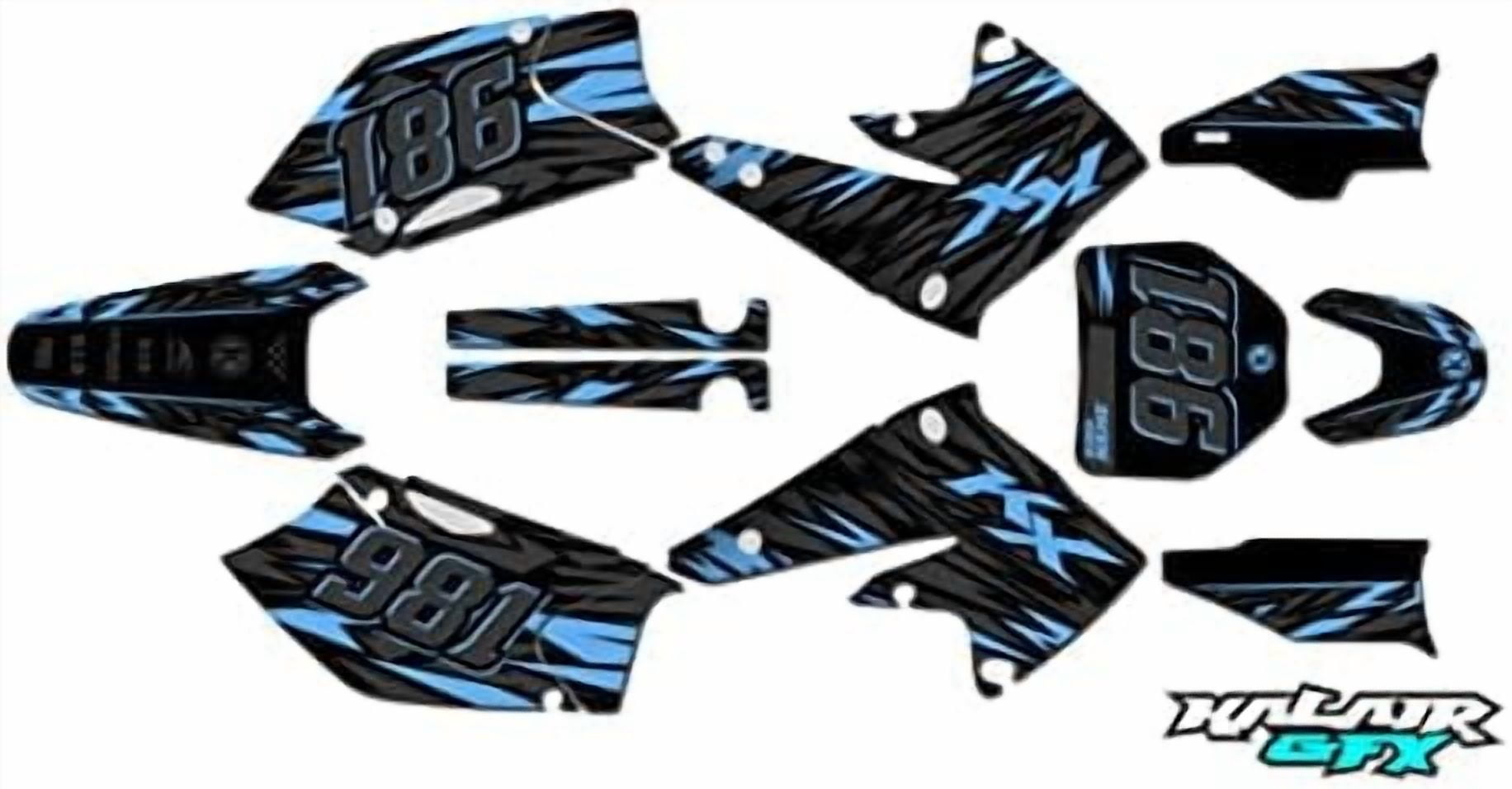 Graphics Kit for Kawasaki KX 250F (2004-2005) Twitch Series Cyan 21 Mil ...