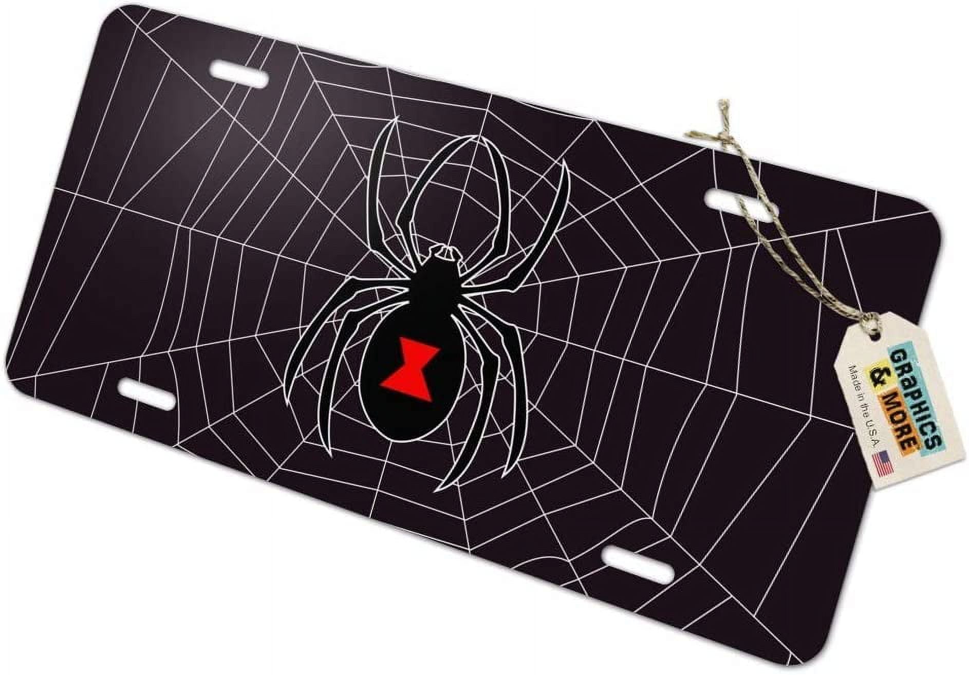 Graphics and More Black Spider on Web Novelty Metal Vanity Tag License ...