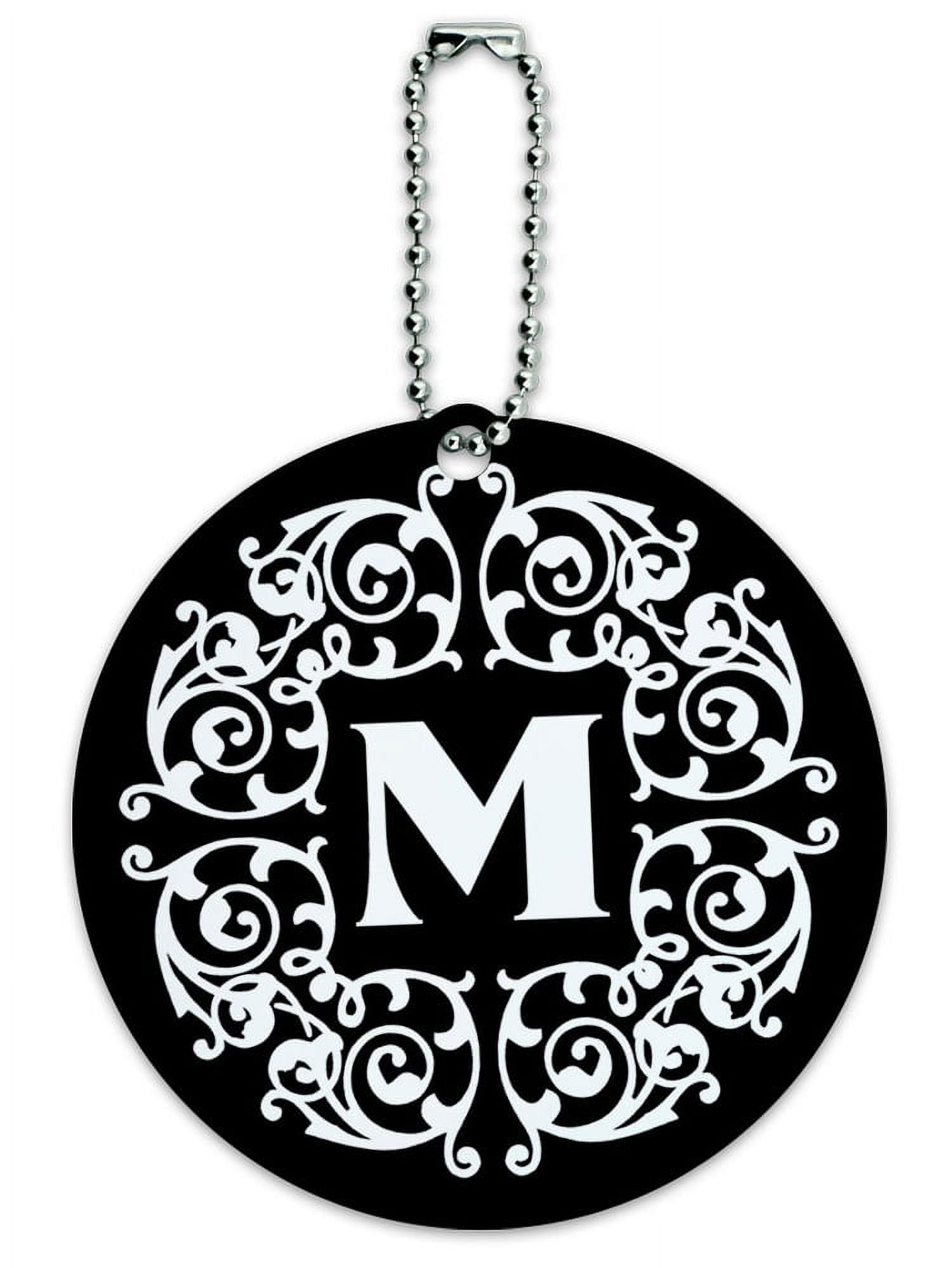 Graphics and More Letter M Initial Black White Scrolls Round ID Card ...