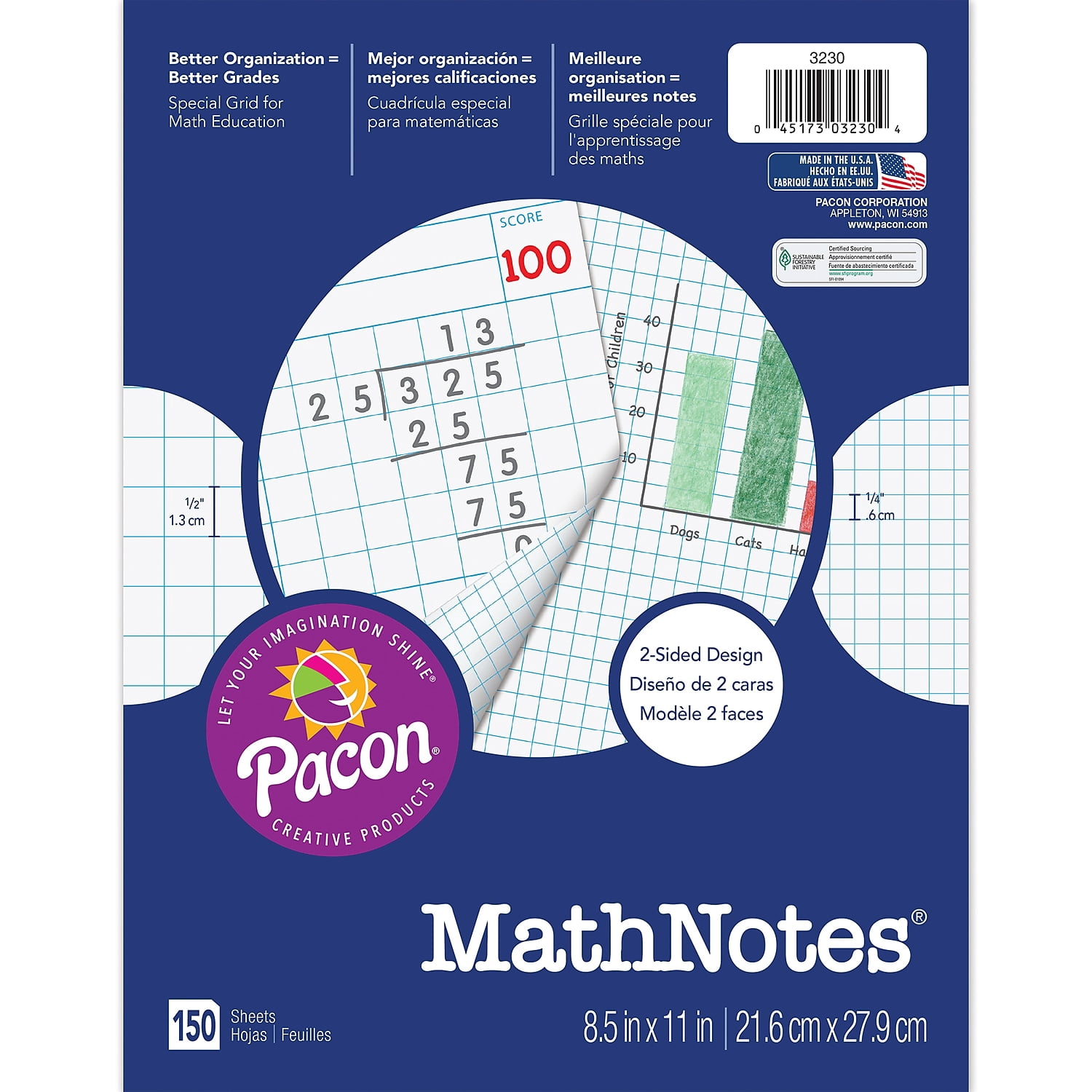 Graphing Paper, White, 3-Hole Punched, 1/2" and 1/4" Grid Ruled, 8-1/2 ...