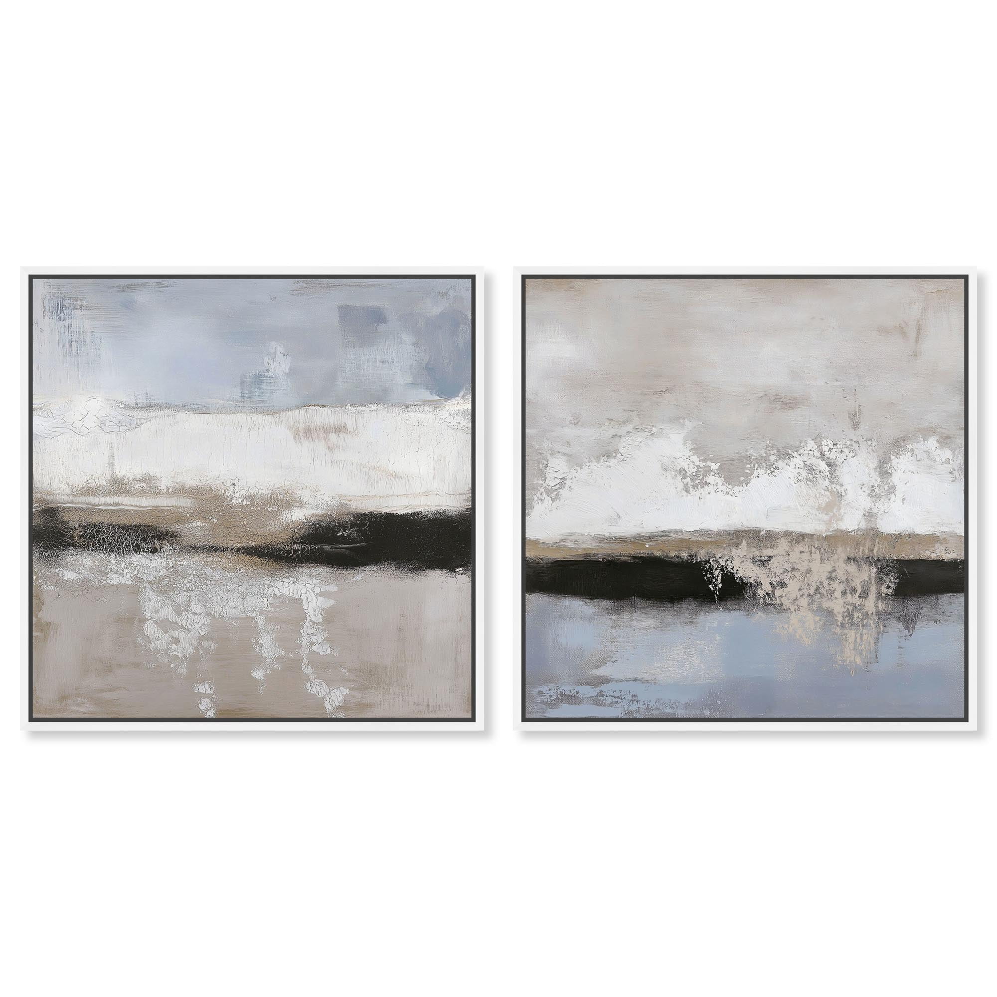 Graphite Depth Set Canvas Set of 2 Earth Tone Art by Art Remedy, White ...