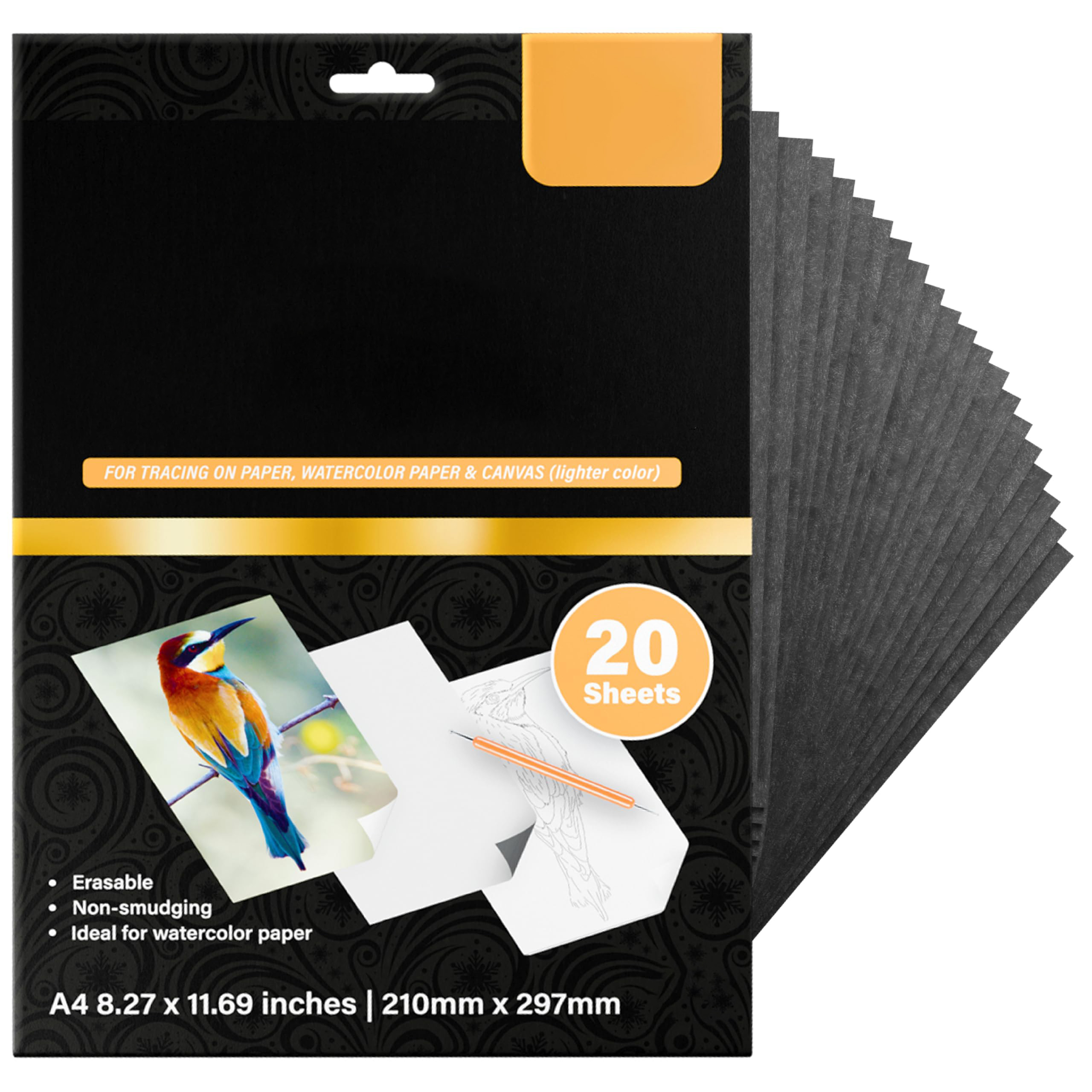 Graphite Transfer Paper, Wax Free Erasable Tracing Paper, A4 Size Black ...