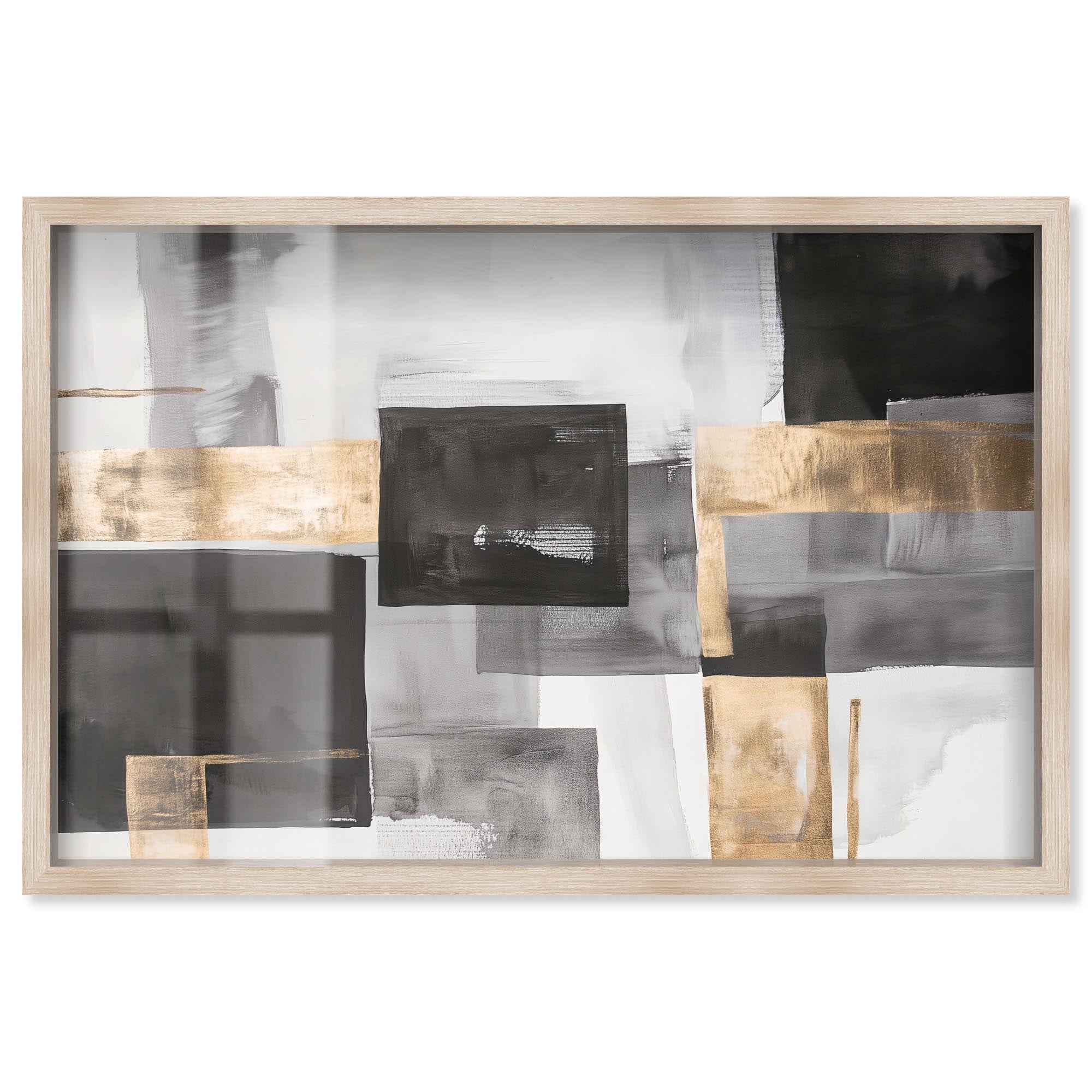 Graphite and Glimmer I Shadowbox Print Boho Wall Art by Art Remedy, Blonde Frame, 54 x 36 ...