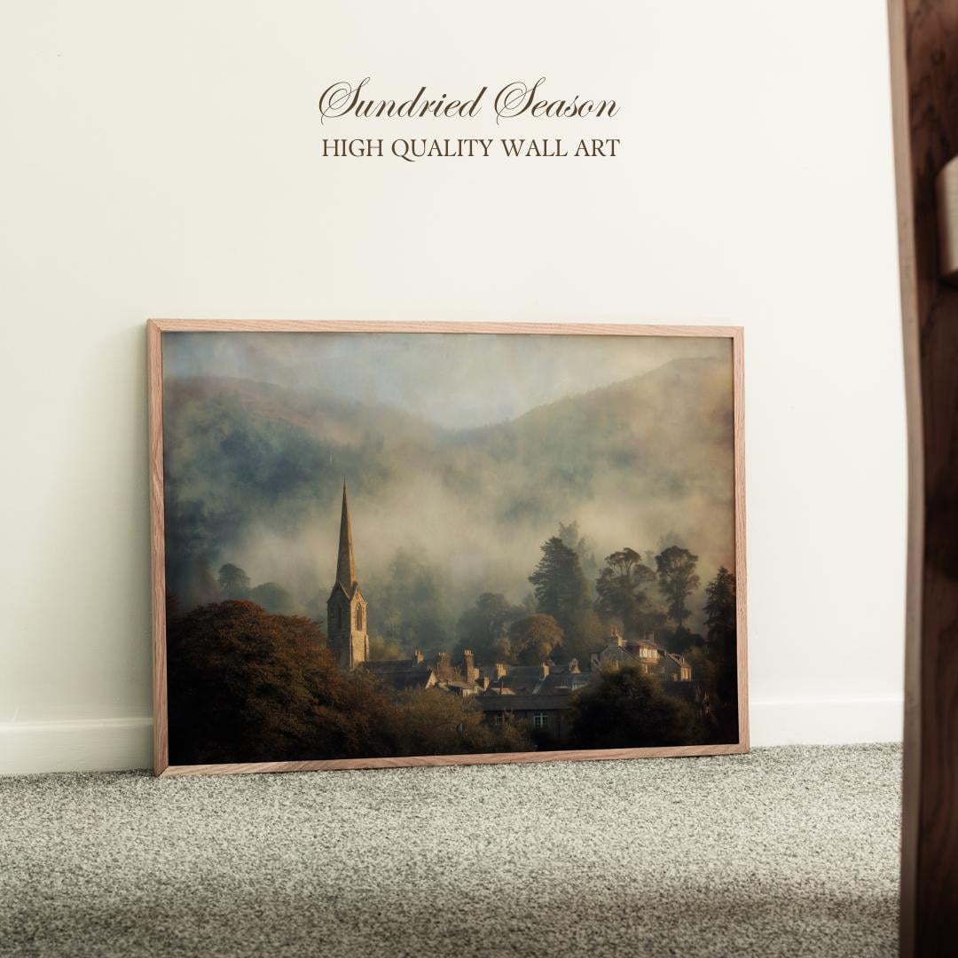 Grasmere Village Church Art Print, Lake District Wall With Misty Hills ...