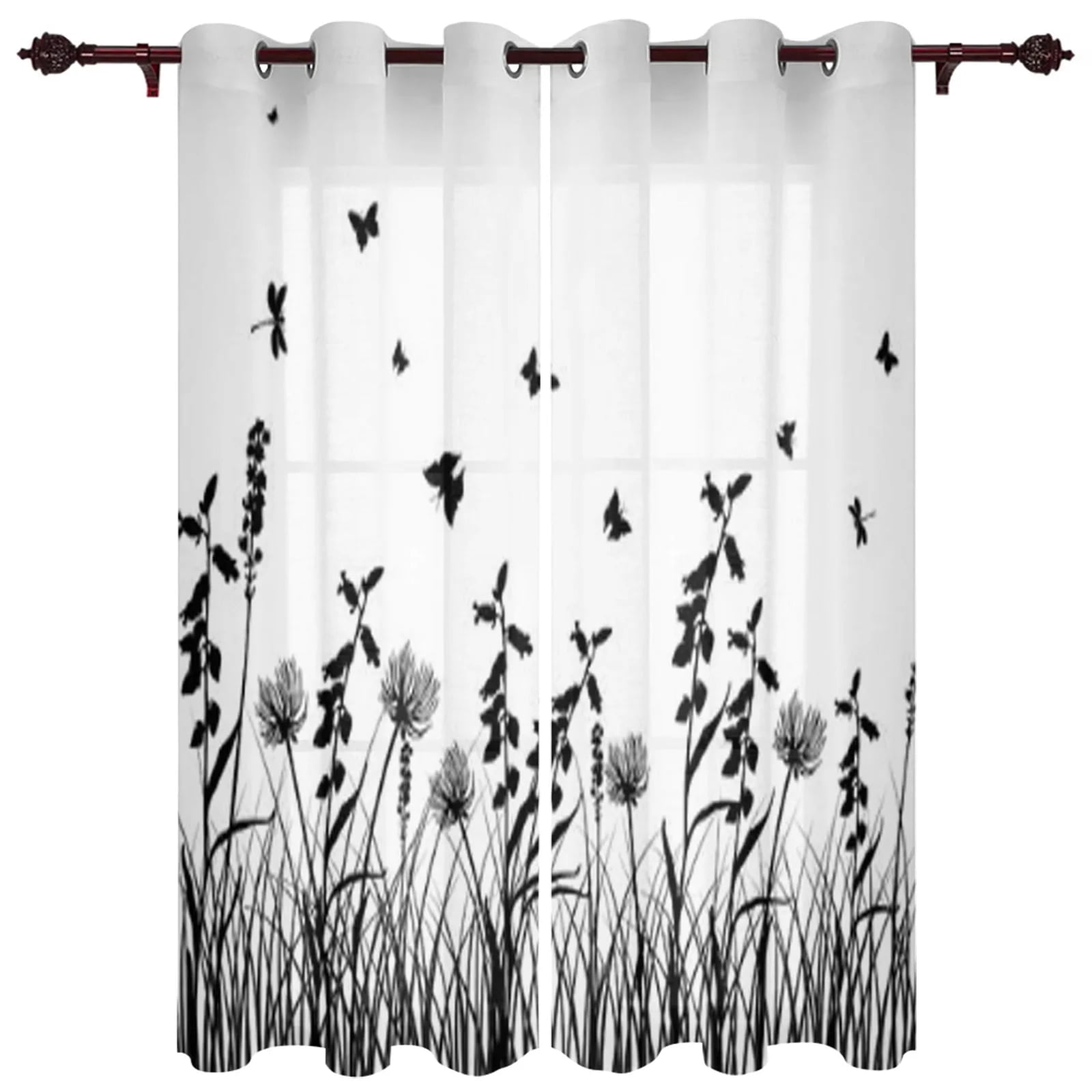 Grass Background Butterfly Window Curtains For Living Room Bedroom ...