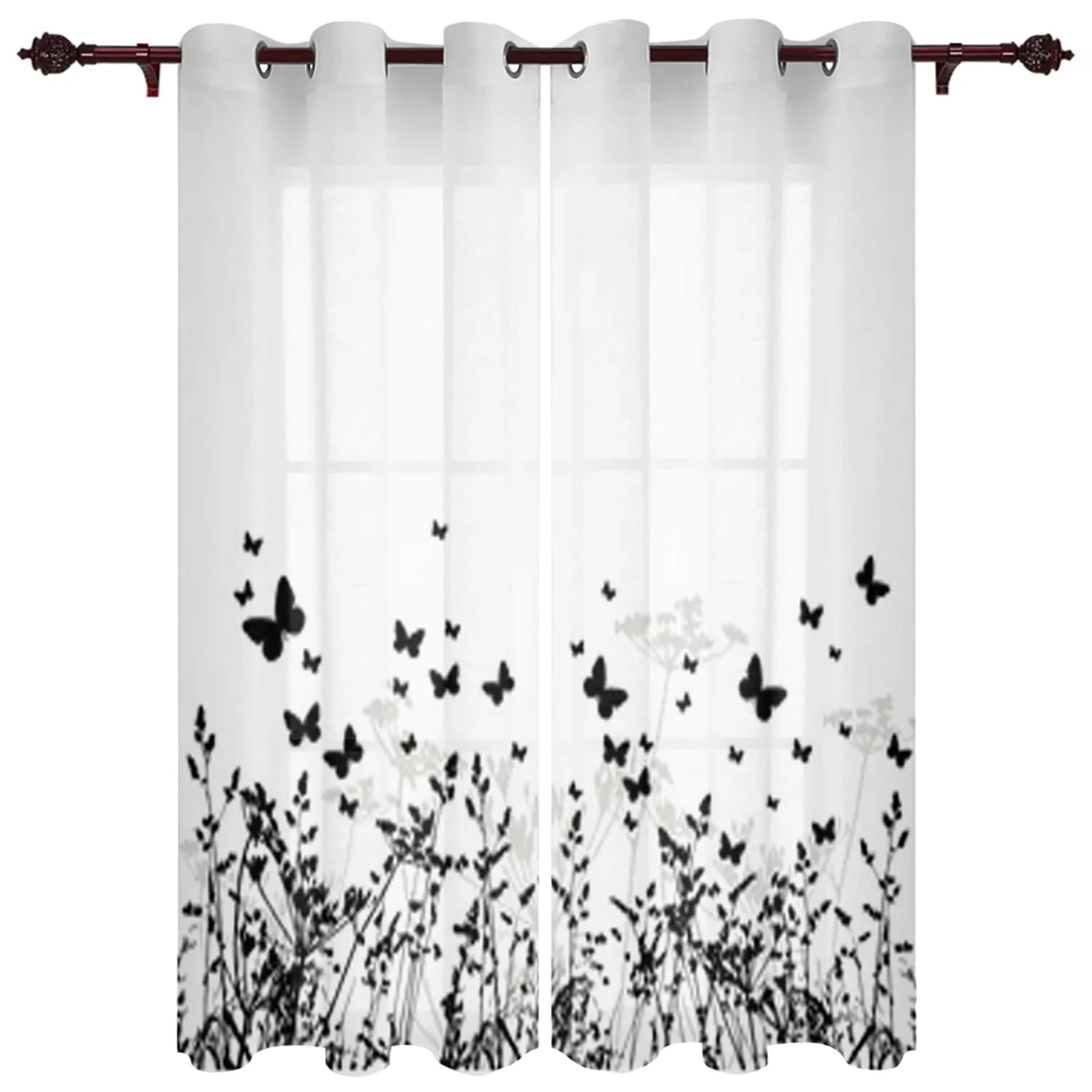 Grass Background Butterfly Window Curtains For Living Room Bedroom ...