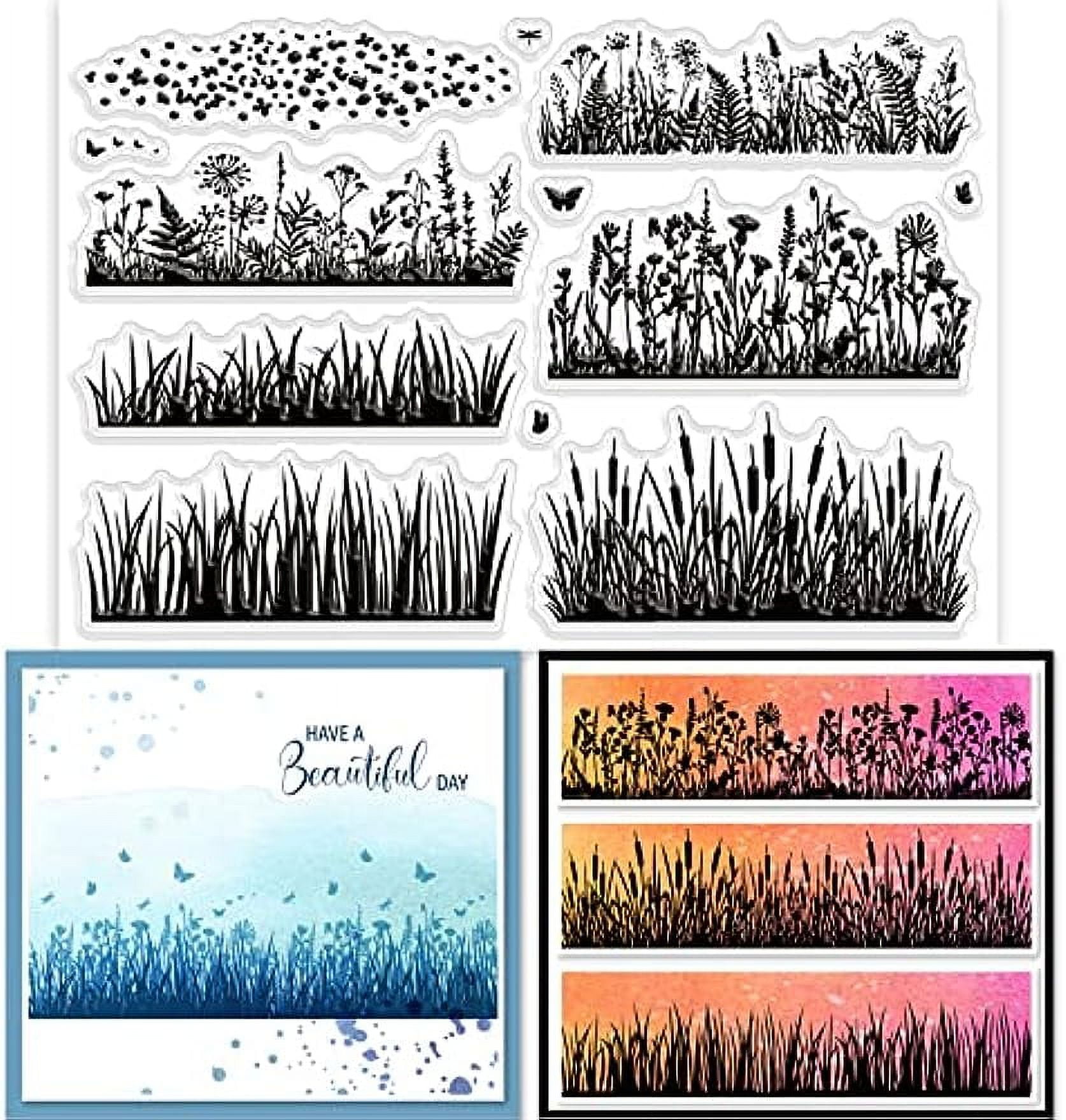 Grass Clear Stamp for Card Making Decorative Wildflowers Leaves and ...