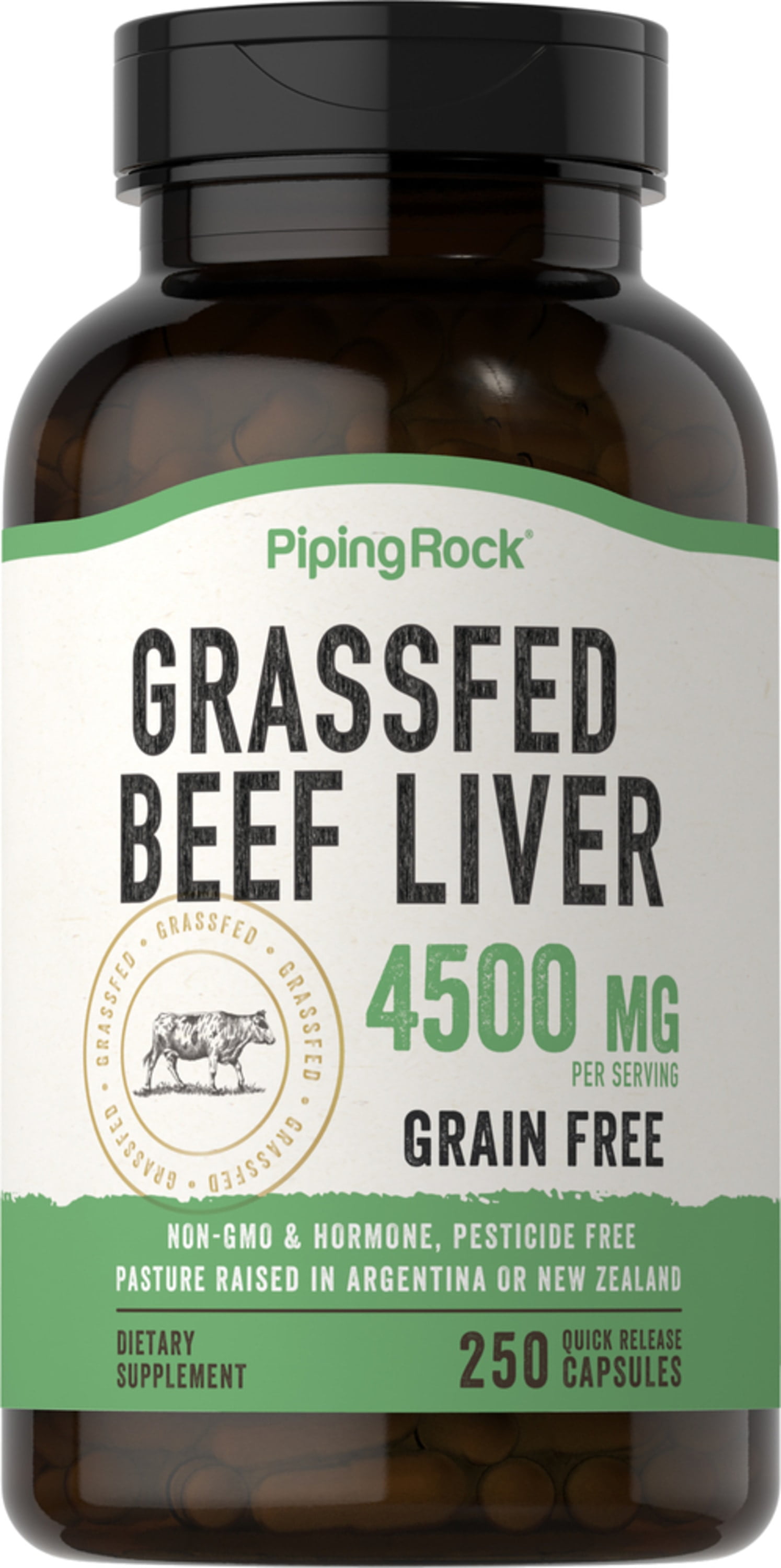 Piping Rock Grass Fed Beef Liver 4500 mg Capsules | Premium Bovine ...