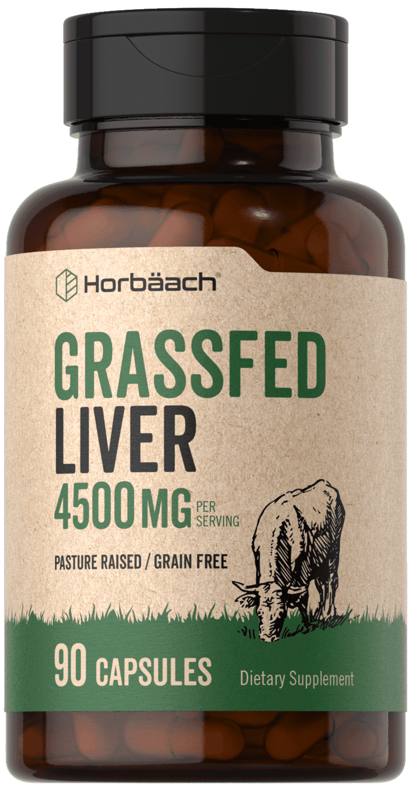 Horbaach Grass Fed Beef Liver Supplement 4500mg Per Capsule, Pasture ...