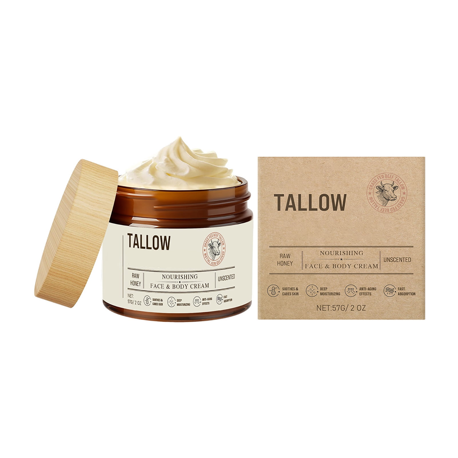 Grass-Fed Beef Tallow Balm for Skin with Raw Honey - Face & Body ...