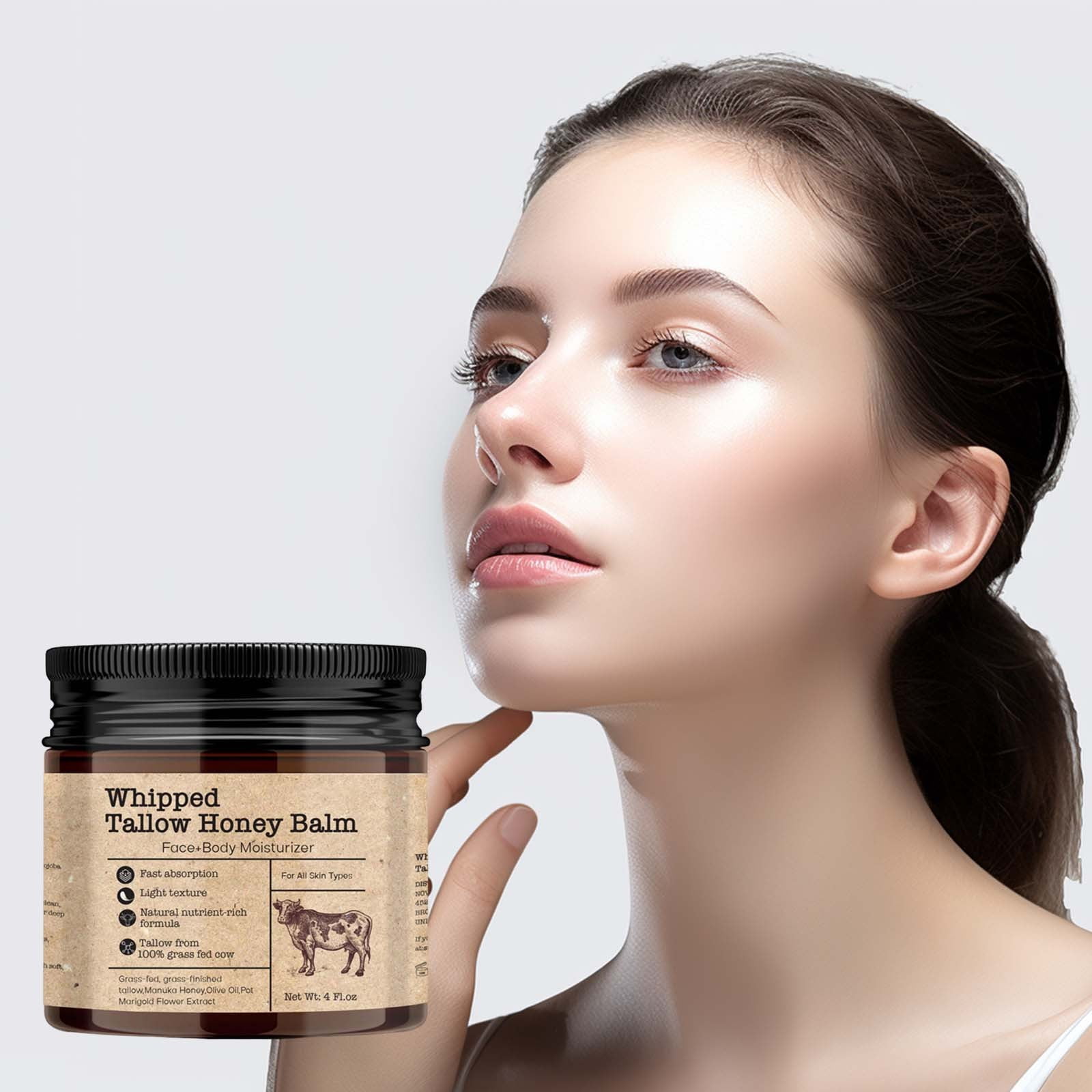 Grass Fed Beef Tallow & Manuka Honey Balm - 4 oz Unscented Whipped Face ...