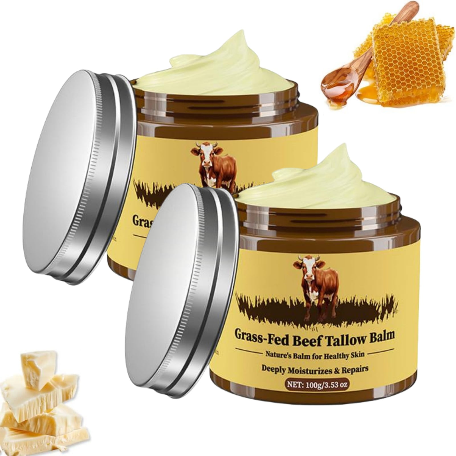 Grass-Fed Tallow Balm - Beef Tallow Skin Care, 100% Natural Beef Tallow Honey Balm, Deep ...
