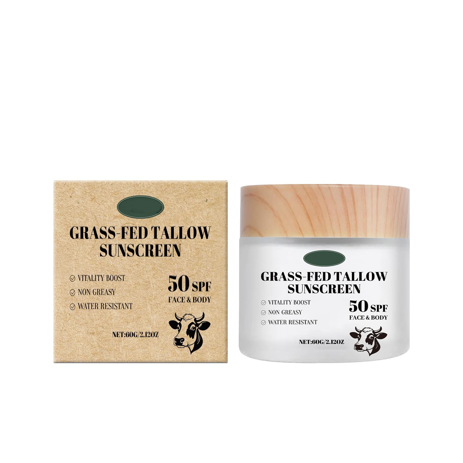 Grass-Fed Tallow SPF 50 Sun Cream, for Face & Body - Walmart.com