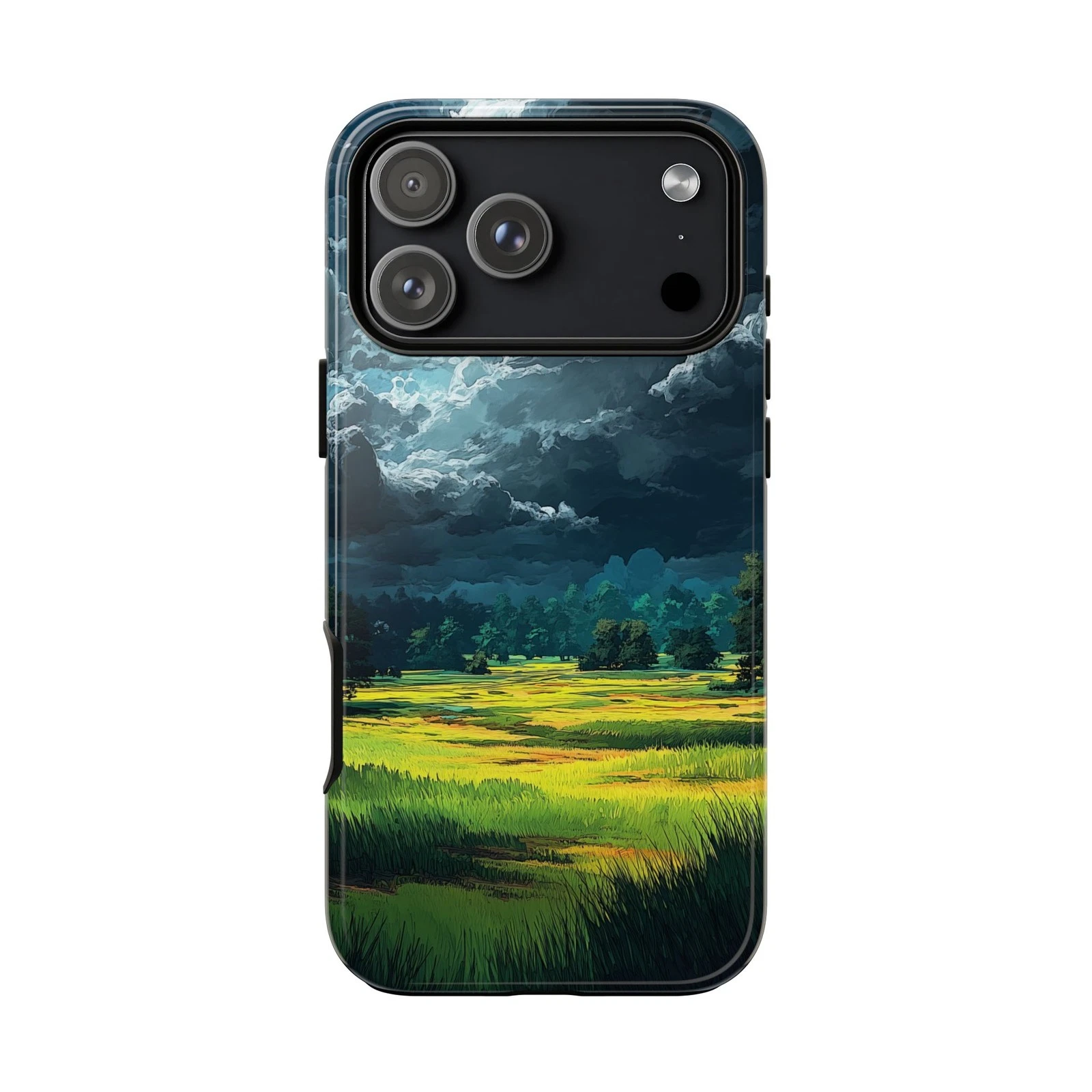 Grass Field with Dark Storm Clouds Phone Case for iPhone 17 to 11 Pro ...