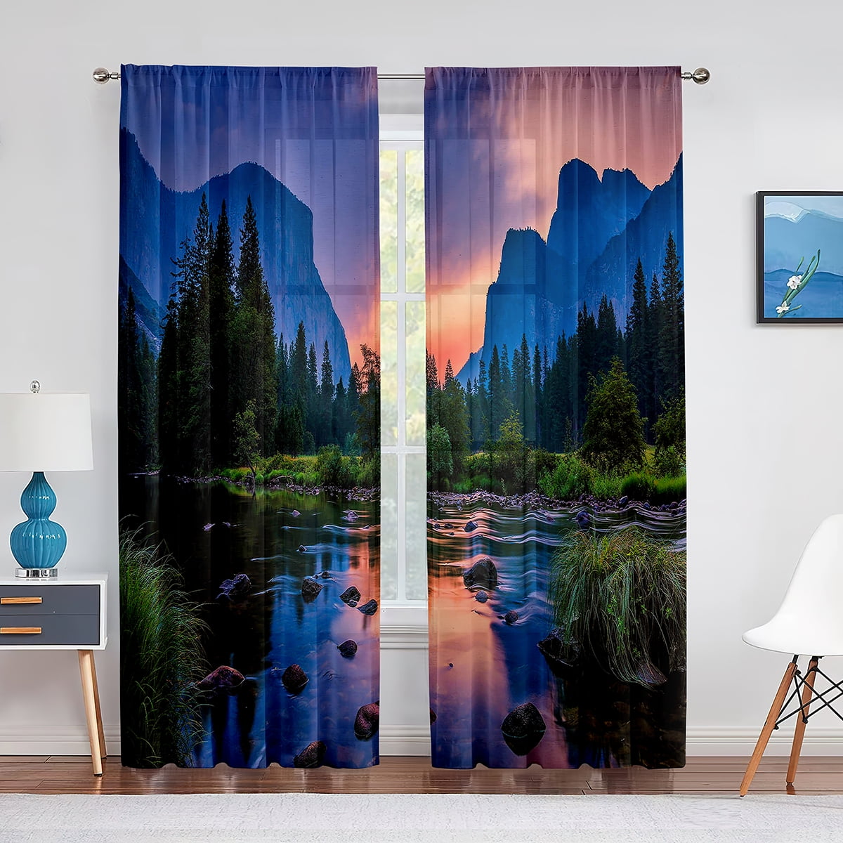Grass Flower Field Mountain Landscape Nature Tulle Curtains for Living ...