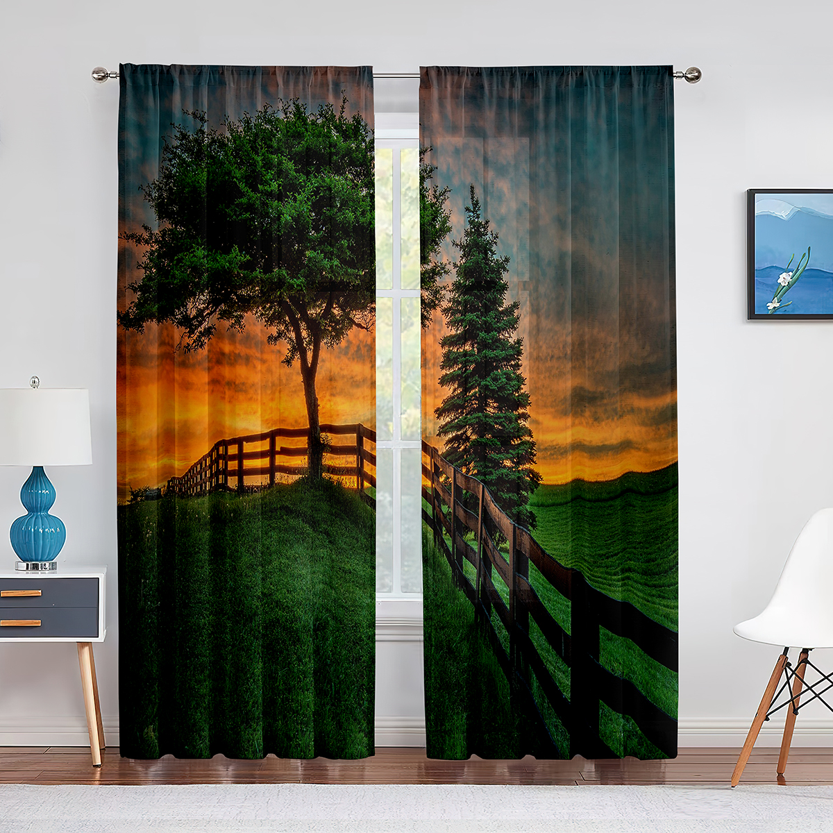 Grass Flower Field Mountain Landscape Nature Tulle Curtains for Living ...