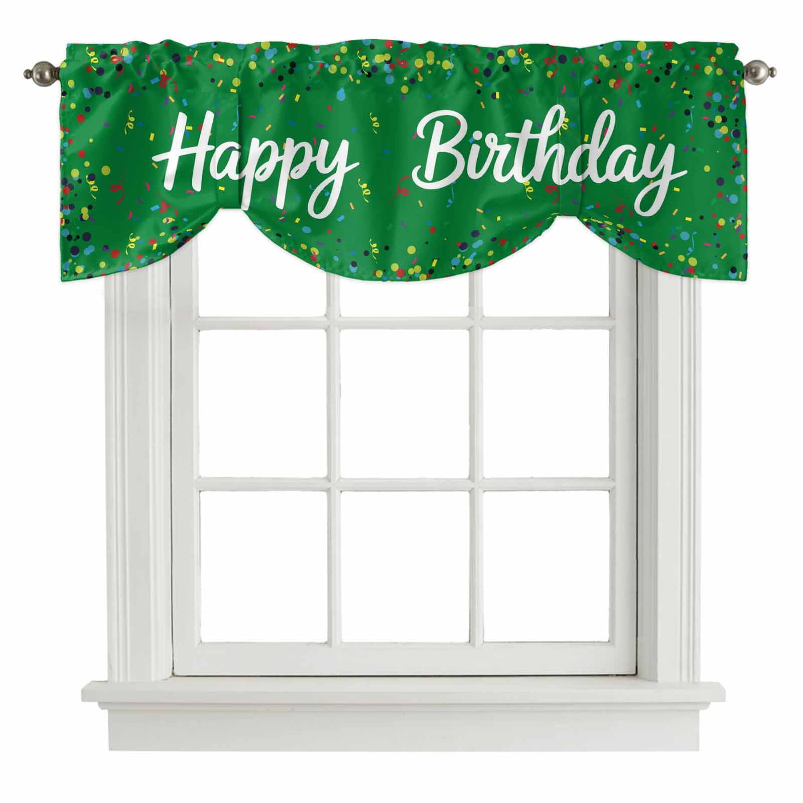 Grass Green Birthday Tie Up Valance Curtains for Windows, Kitchen ...