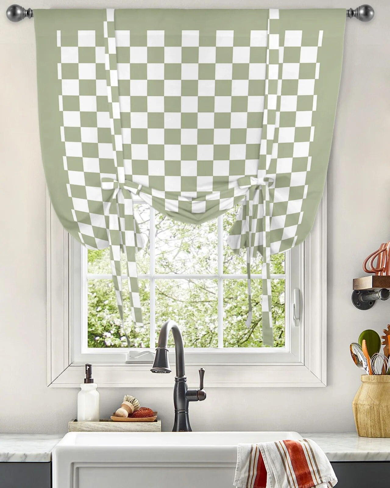 Grass Green Checkerboard Plaid Window Curtain for Living Room Bedroom ...