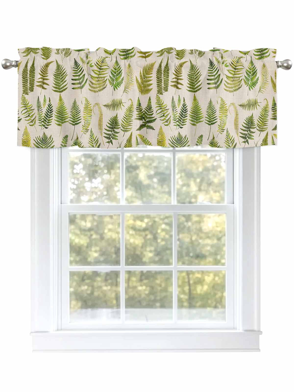 Grass Green Fern Plant Summer Valances Curtain Kitchen Rod Pocket Short ...