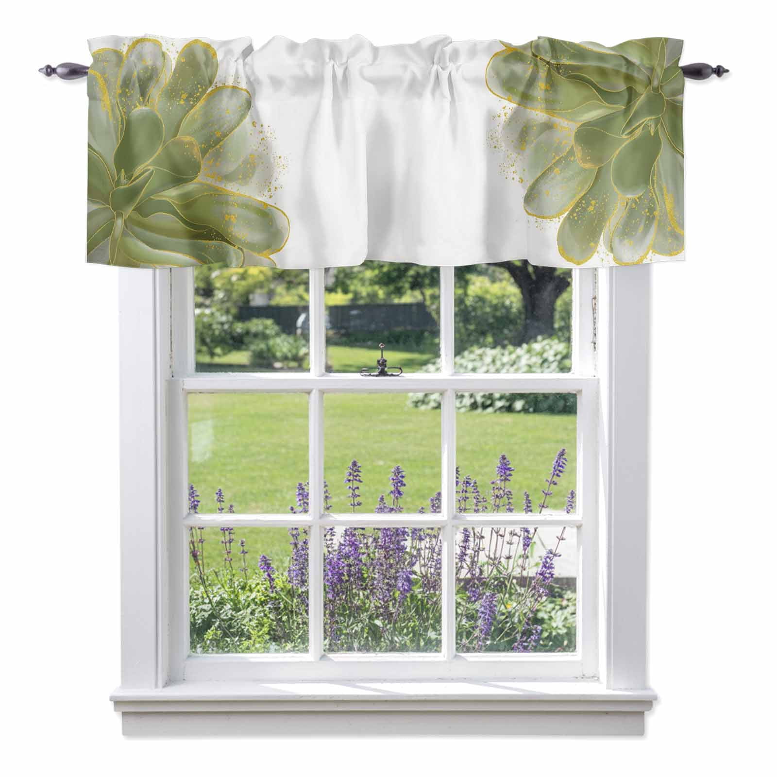 Grass Green Gold Flower Valances for Windows, Green Gradient Vintage ...