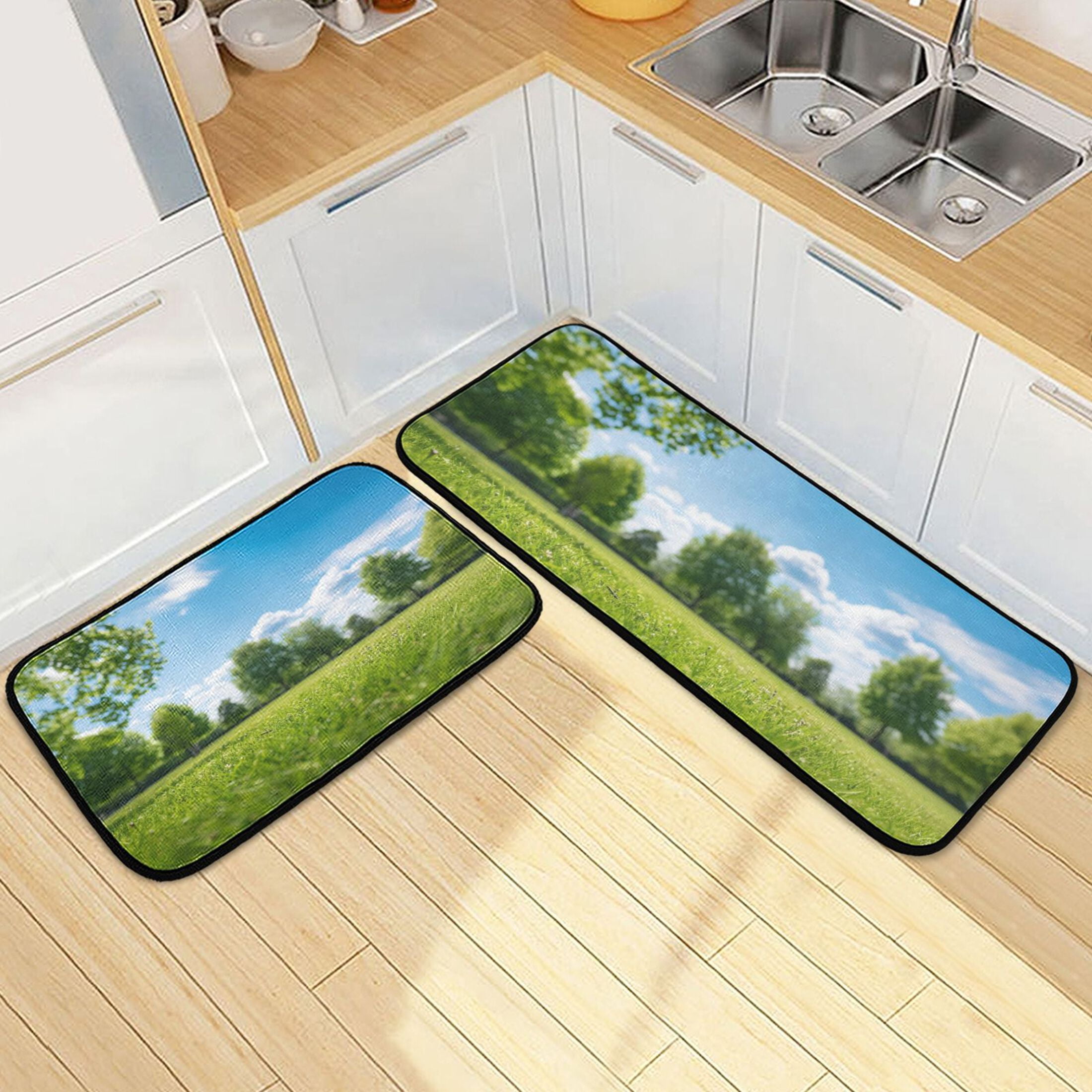 Grass Green Kitchen Rugs Set of 2 Non Slip Floor Foam Mat Cushioned ...