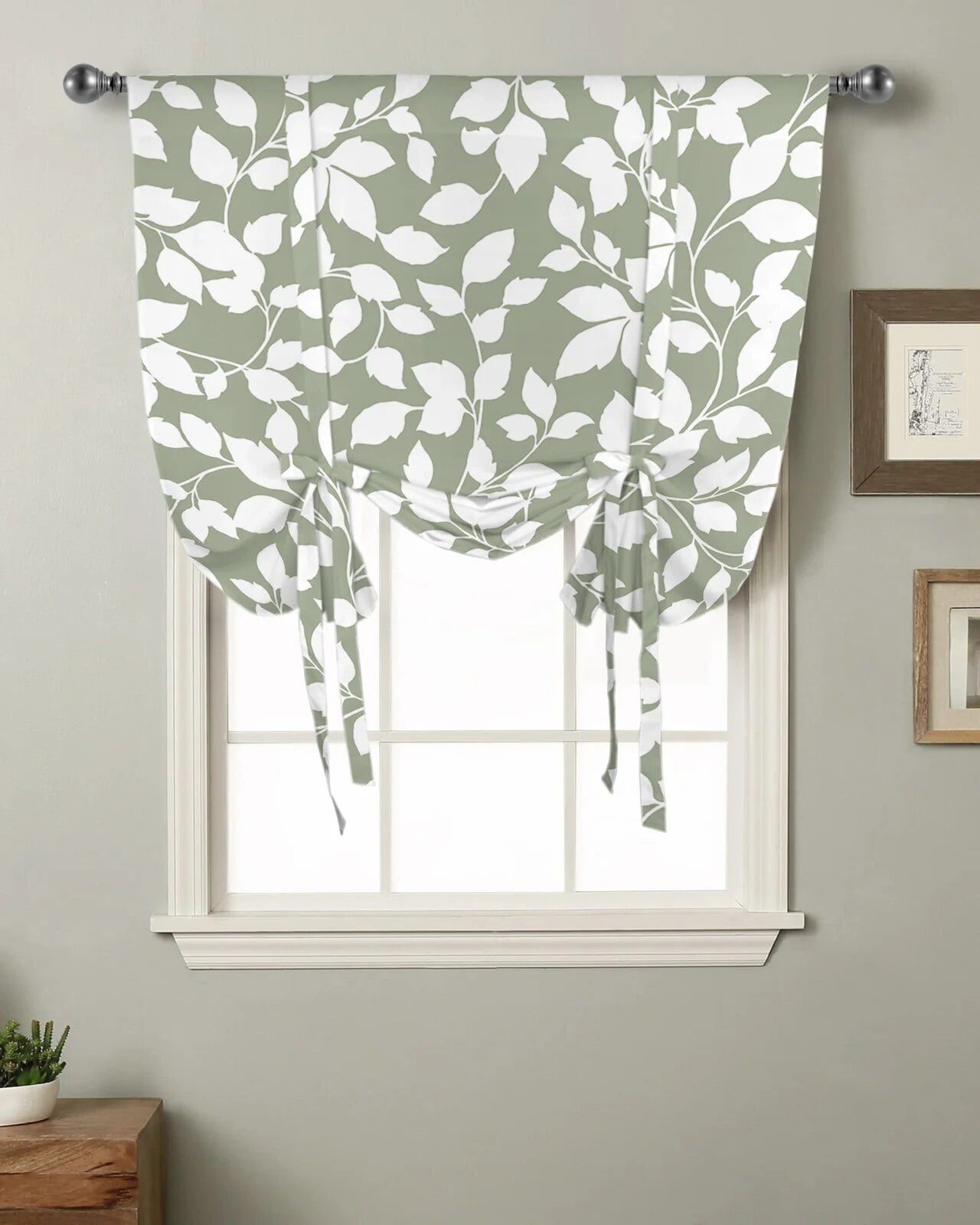 Grass Green Leaf Vine Texture Kitchen Short Window Curtain Rod Pocket ...