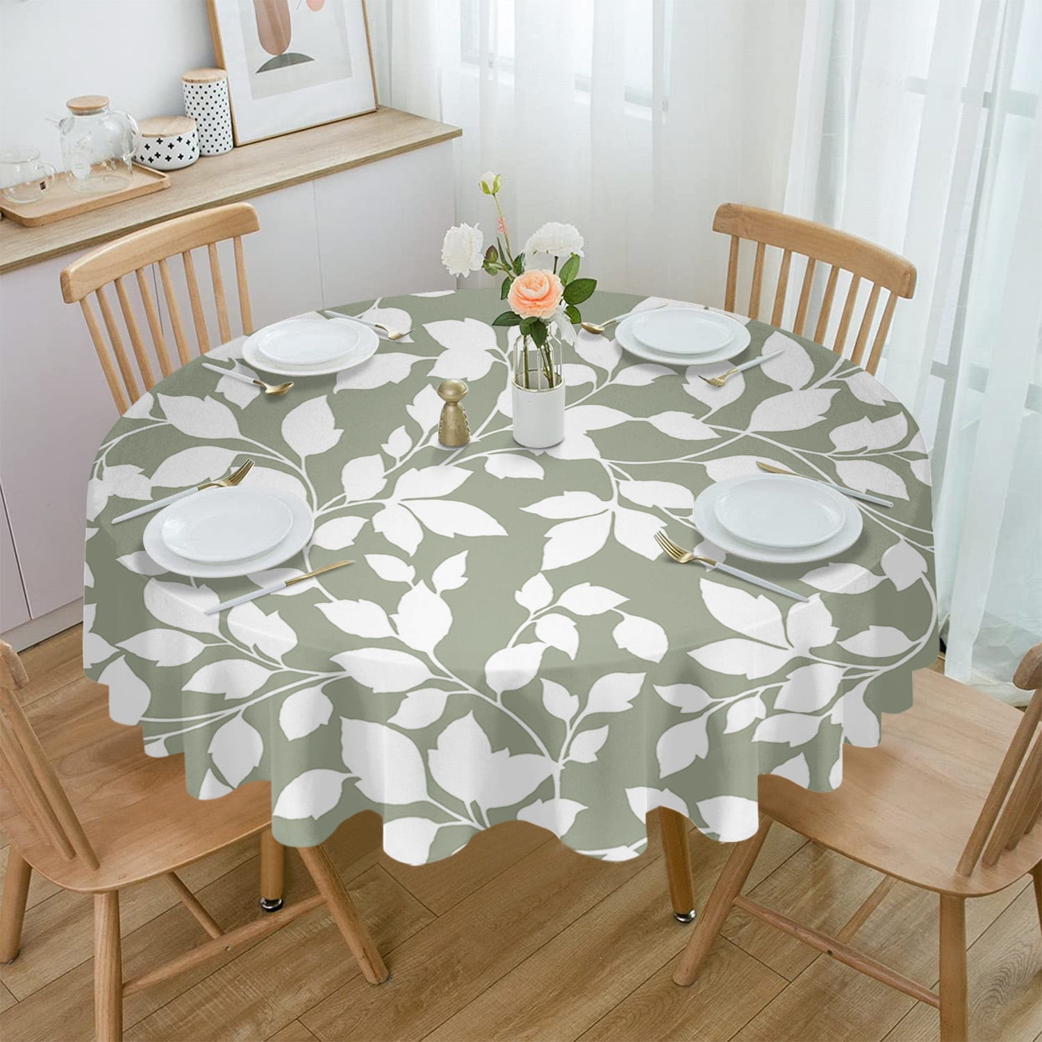 Grass Green Leaf Vine Texture Round Tablecloth Waterproof Table Cover ...
