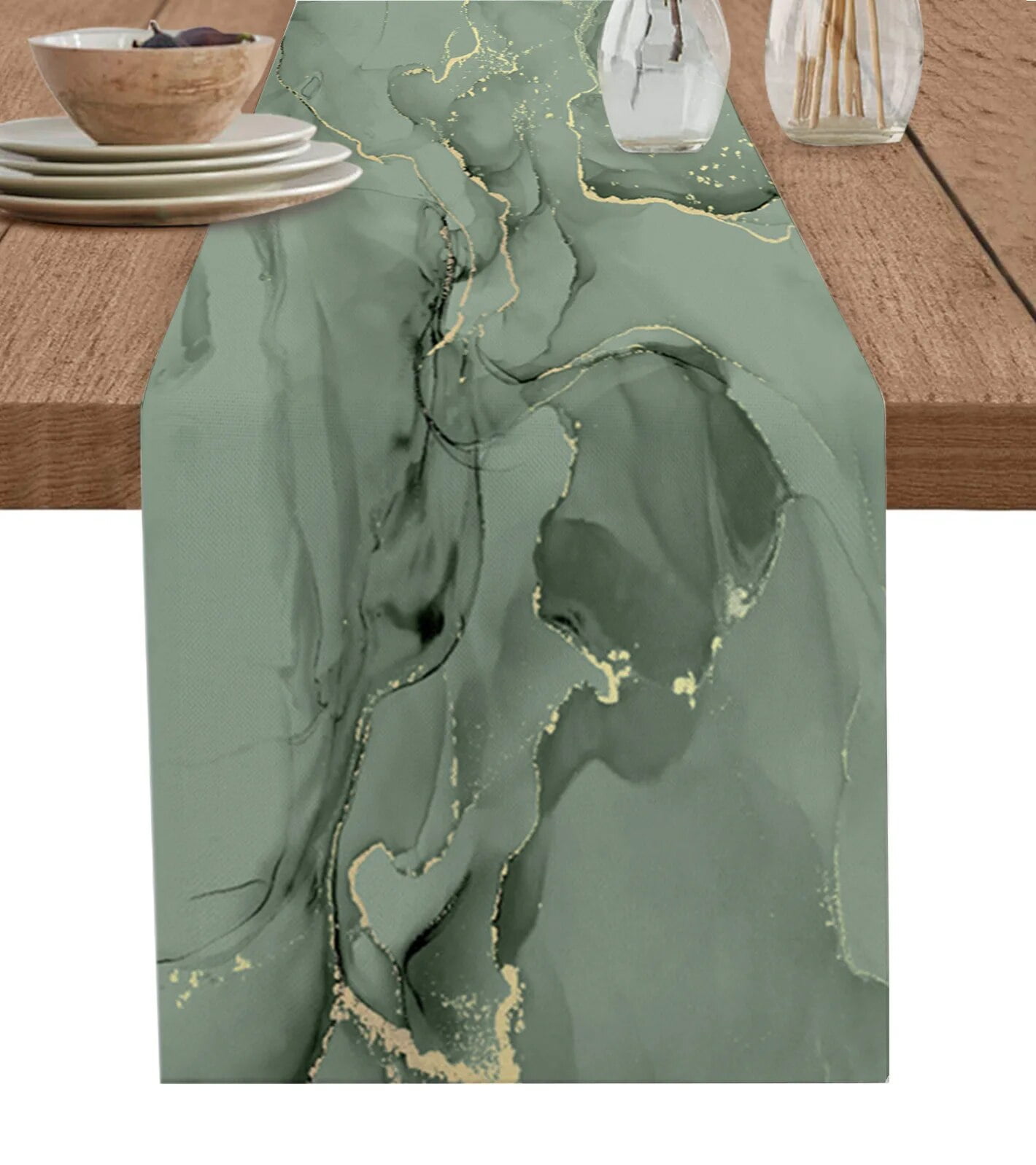 Grass Green Marble Table Runner Wedding r Table Cover Dinner Holiday ...